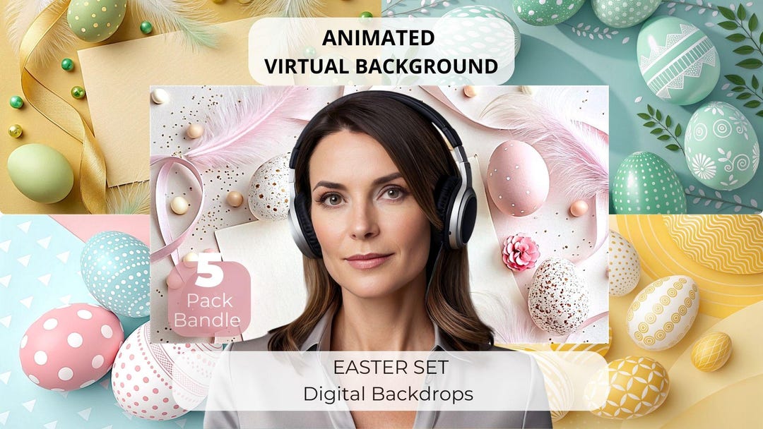 Animated Set 5 Easter Virtual Background Pastel Eggs for Twitch Zoom ...