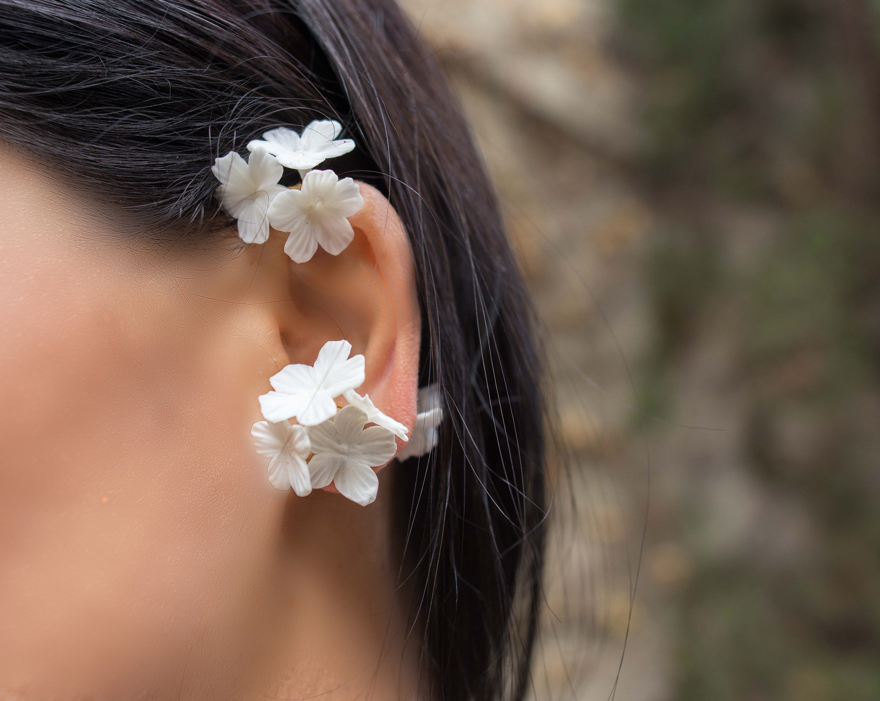 Wedding Earcuff With Flowers, Bridal Ear Wrap, Ear Climber, Wedding ...