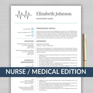 Nurse Resume Template for Word With Matching Cover Letter, Medical CV ...