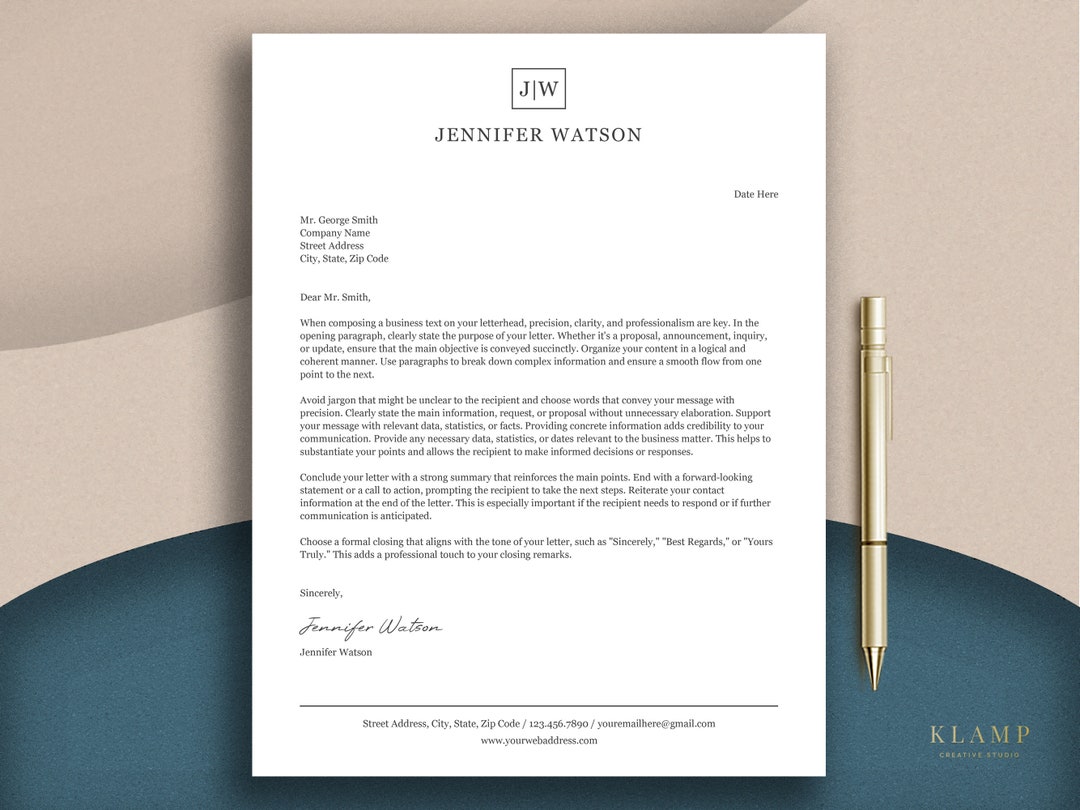 Letterhead Template for Word and Pages, Personalized Letterhead ...