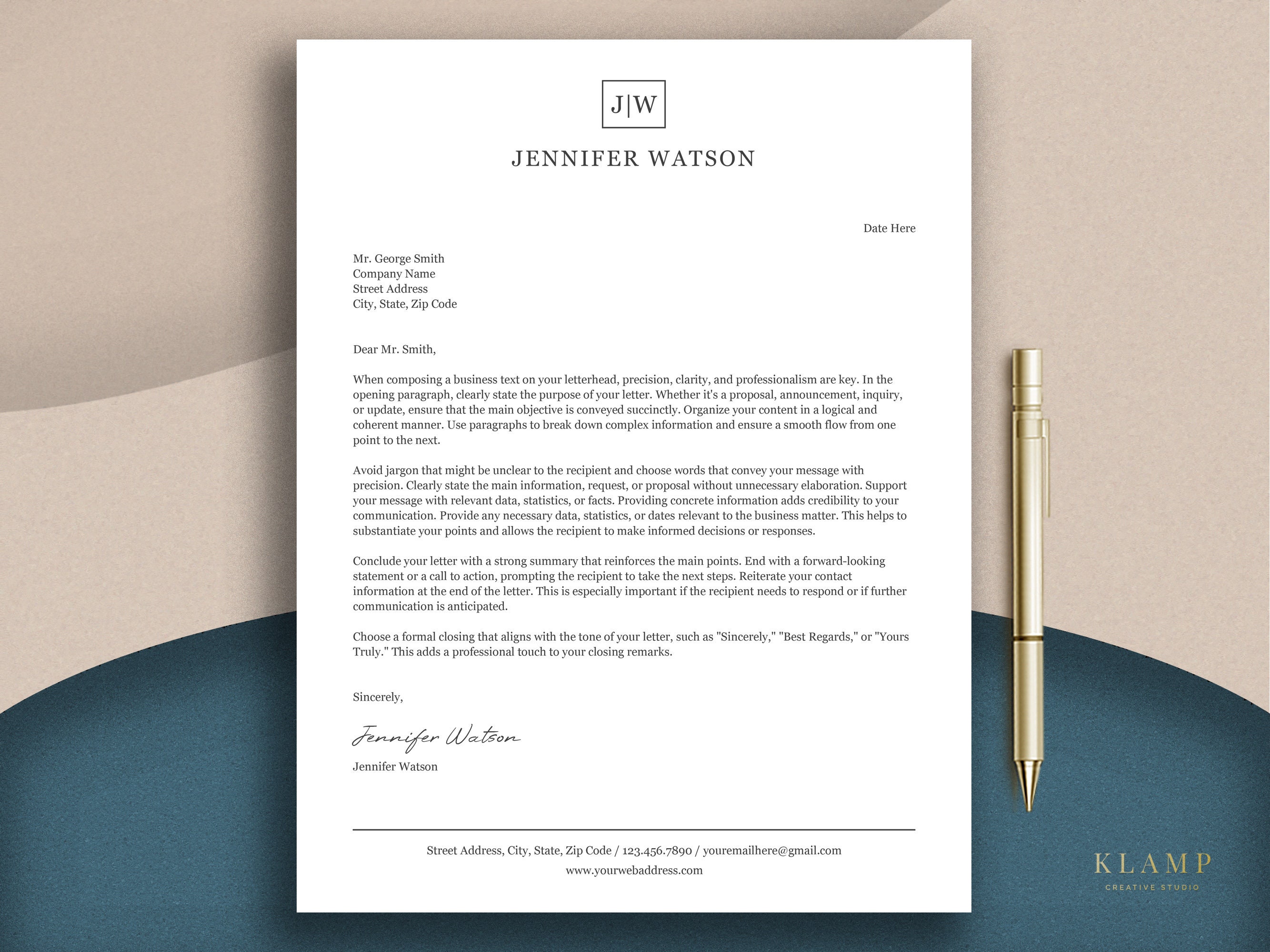 Letterhead Template for Word and Pages, Personalized Letterhead ...