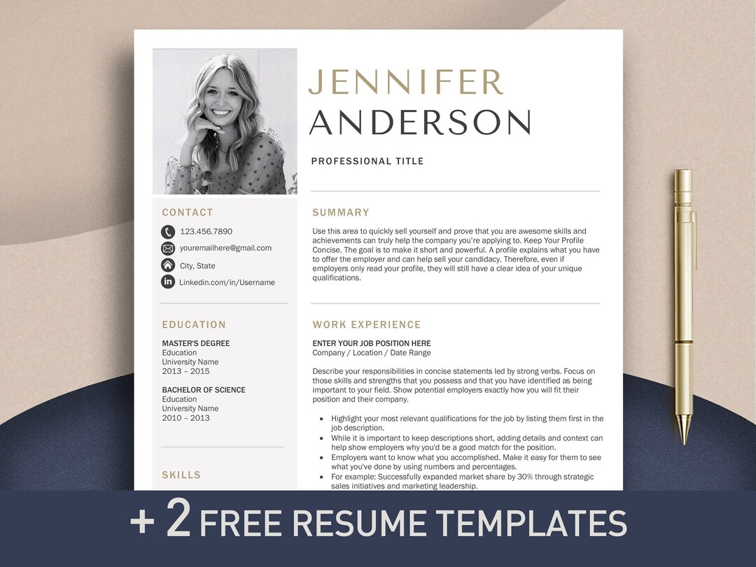 Professional Resume Template With Photo for Word & Pages 2024 2 Free ...
