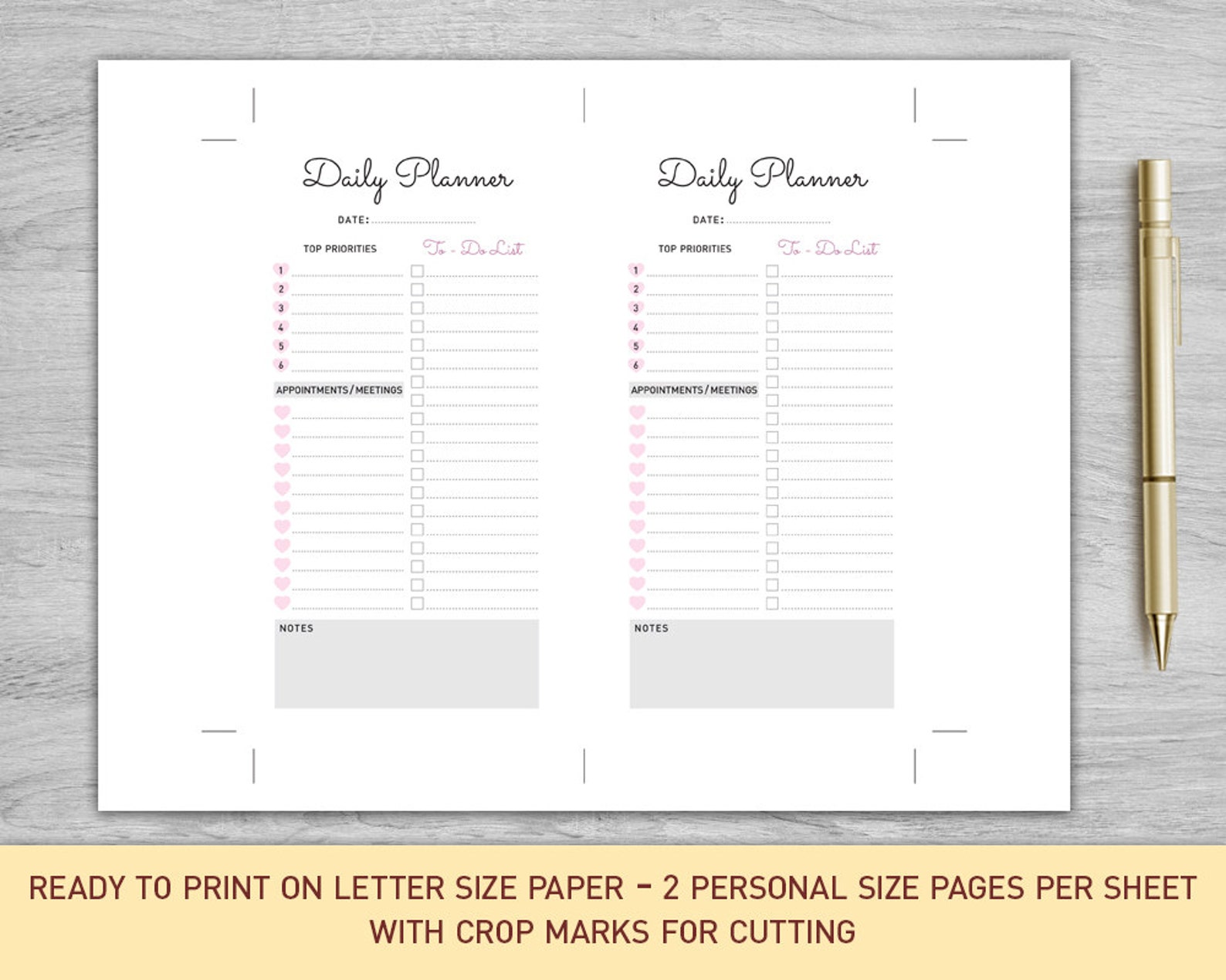 Personal Size DAILY PLANNER - Printable Planner Inserts, Daily Planner ...