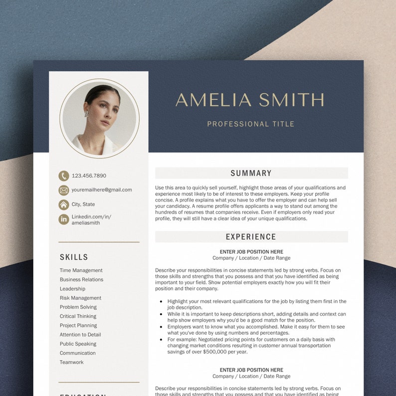 Blue Resume Template With Photo, Modern Resume Template for Word and ...