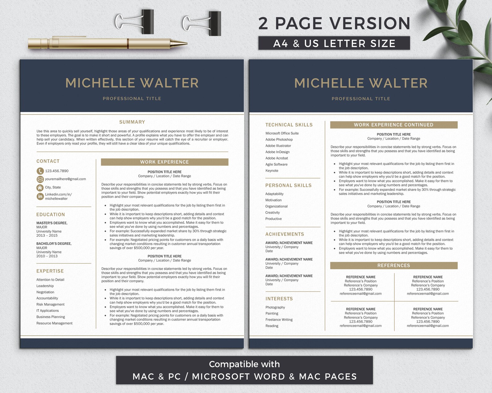 Resume Template Bundle Word and Pages Cover Letter | Etsy