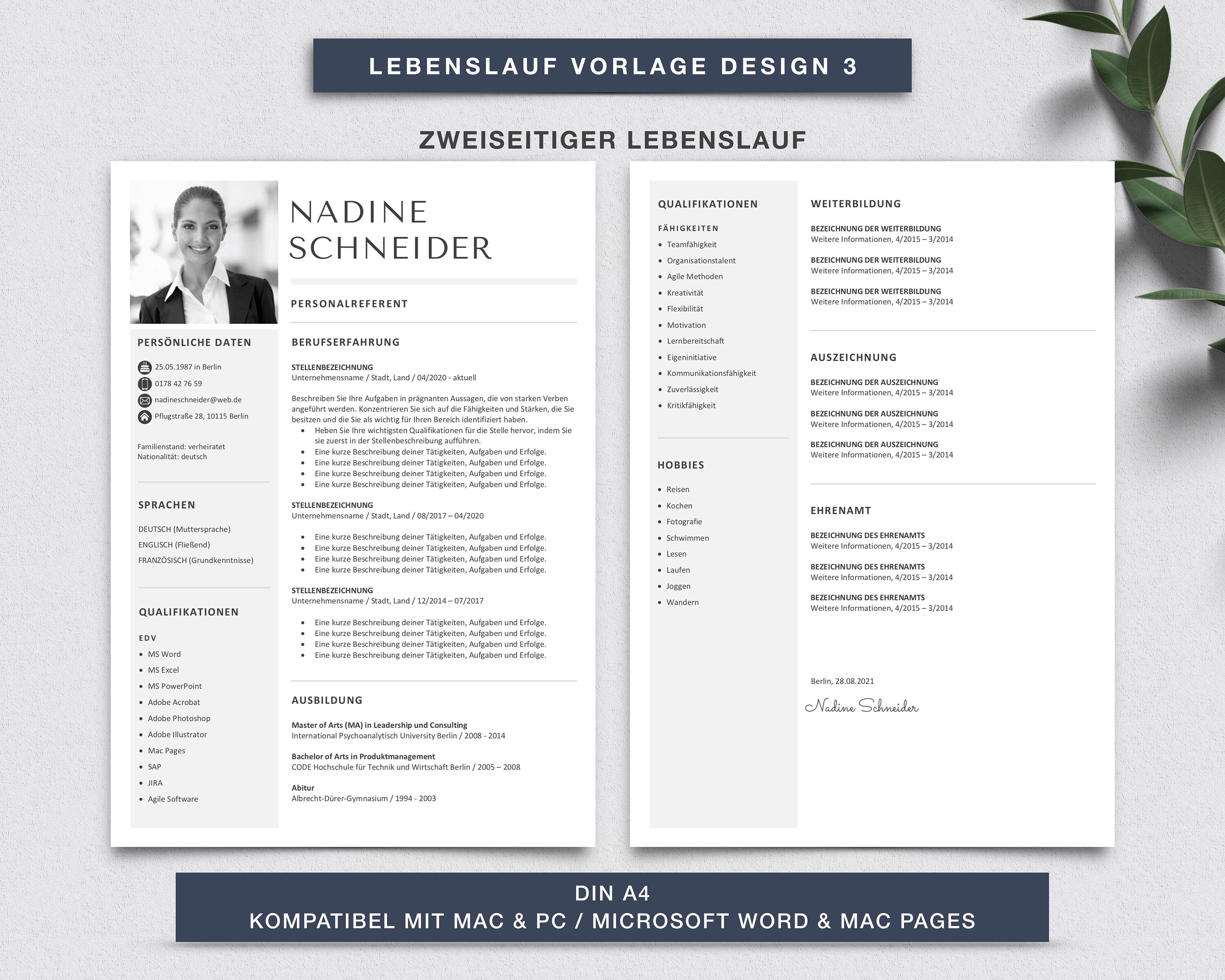 3 Bewerbungsvorlage Deutsch Lebenslauf Vorlage Für Word Und - Etsy