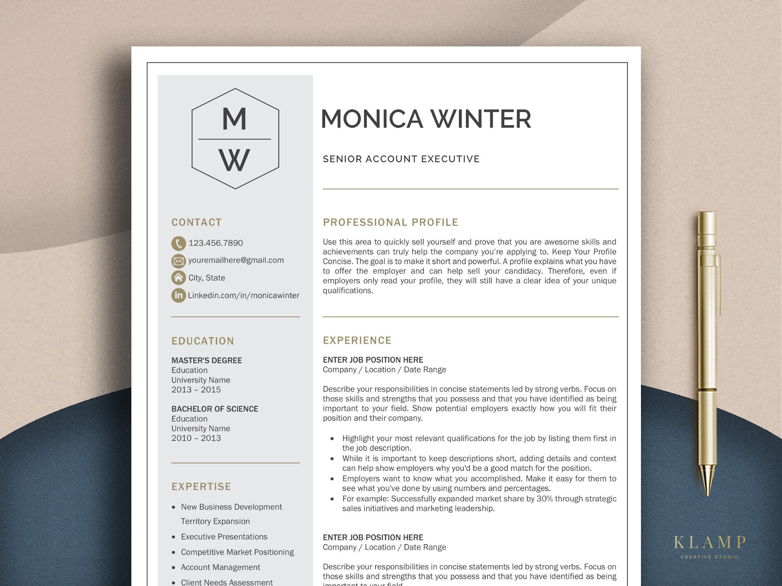 Professional and Modern Resume Template for Word and Pages, Creative ...