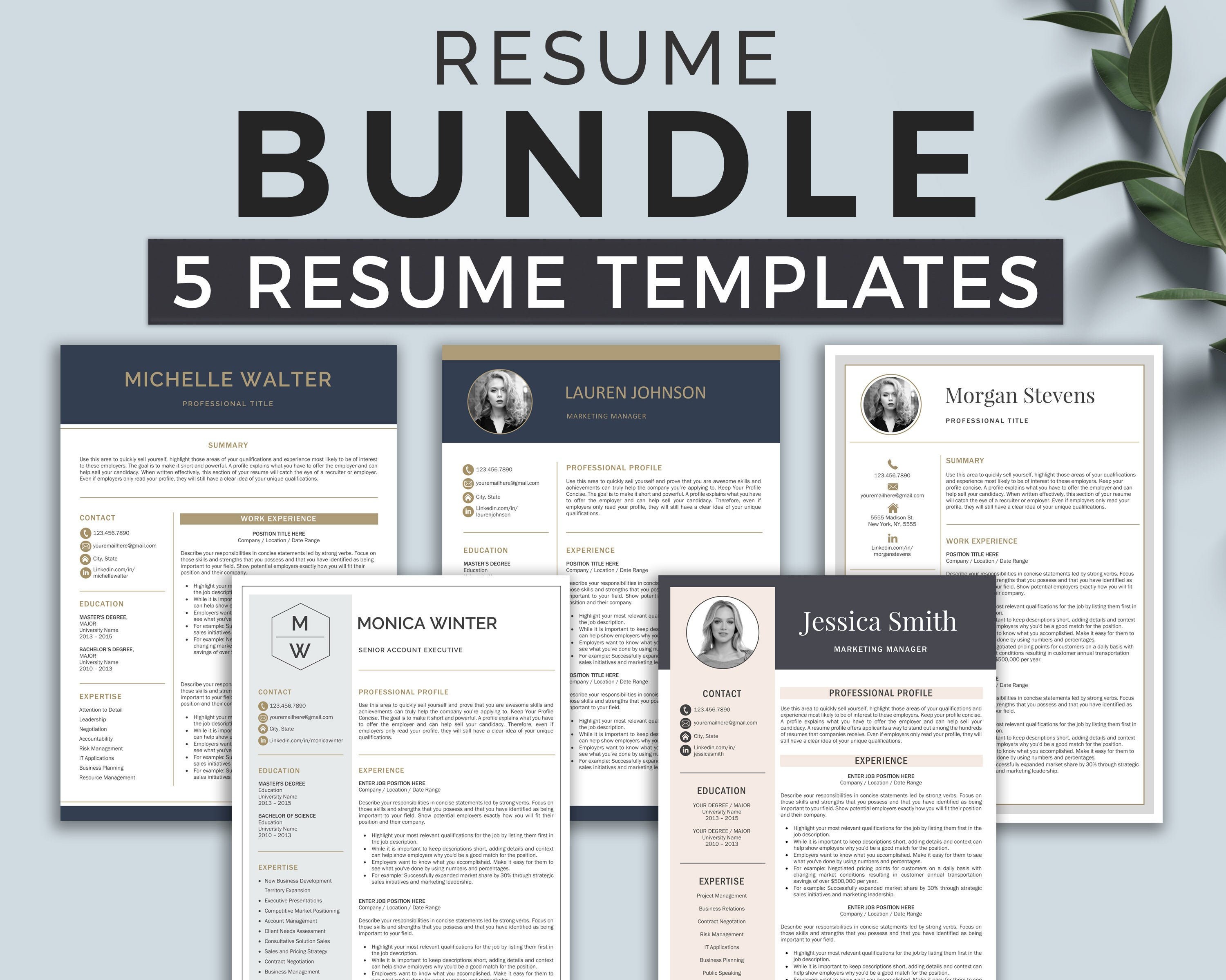 Resume Template Bundle Word and Pages Cover Letter Executive Resume ...