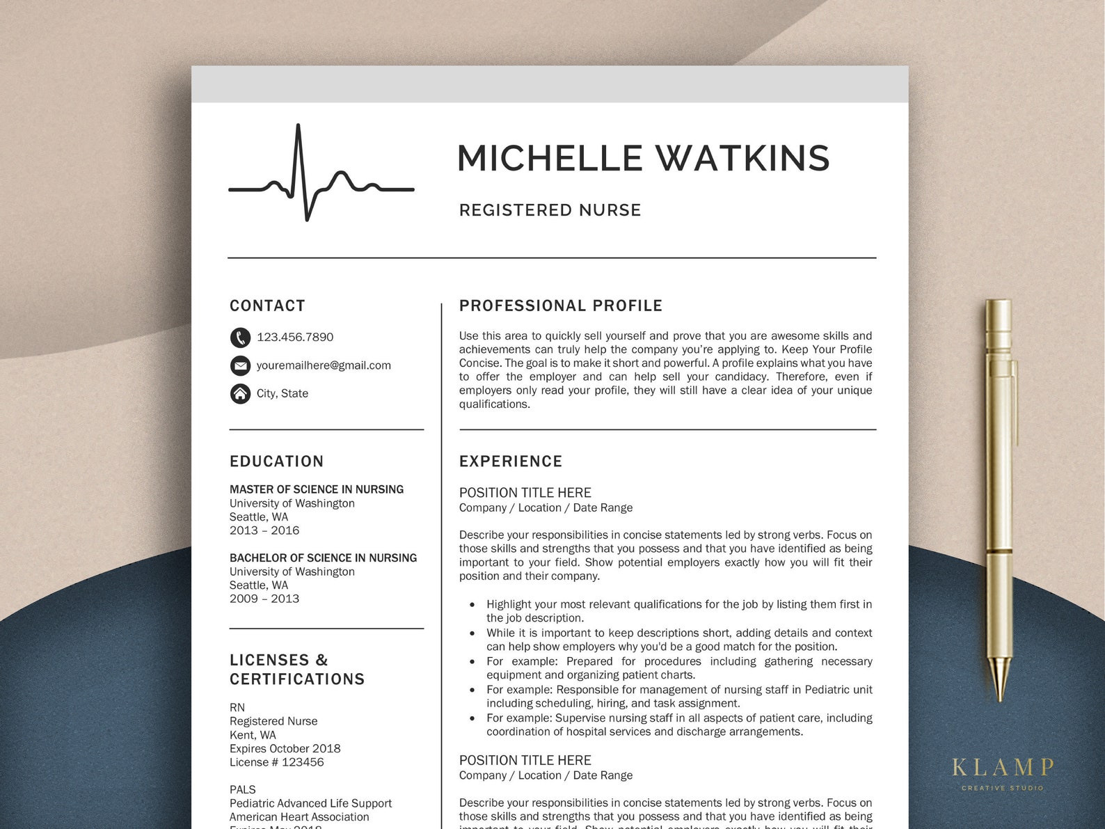 Nurse Resume Template for Word, Medical Resume, Nurse CV, RN Resume ...