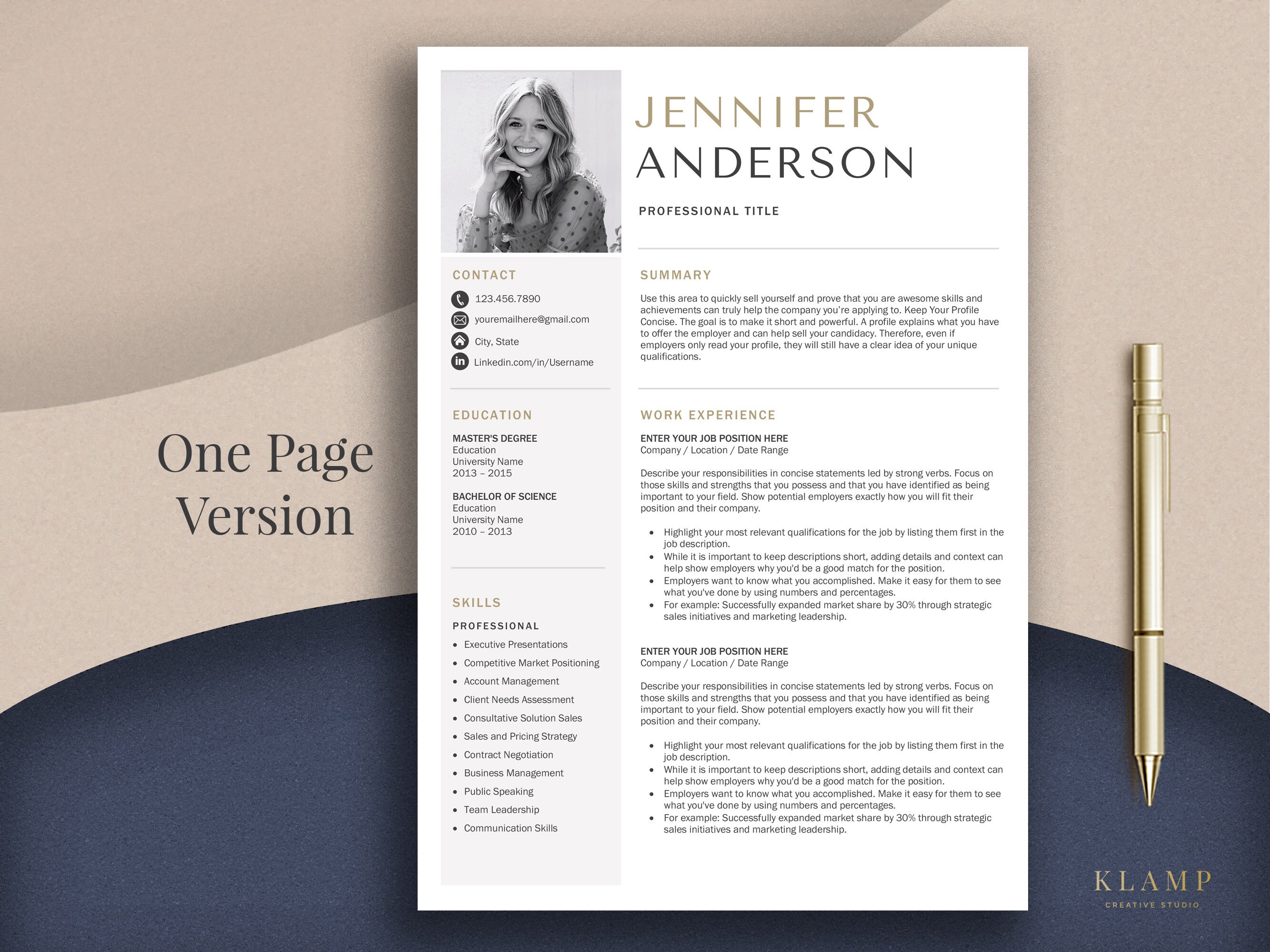 Professional Resume Template With Photo for Word & Pages 2024 + 2 Free ...