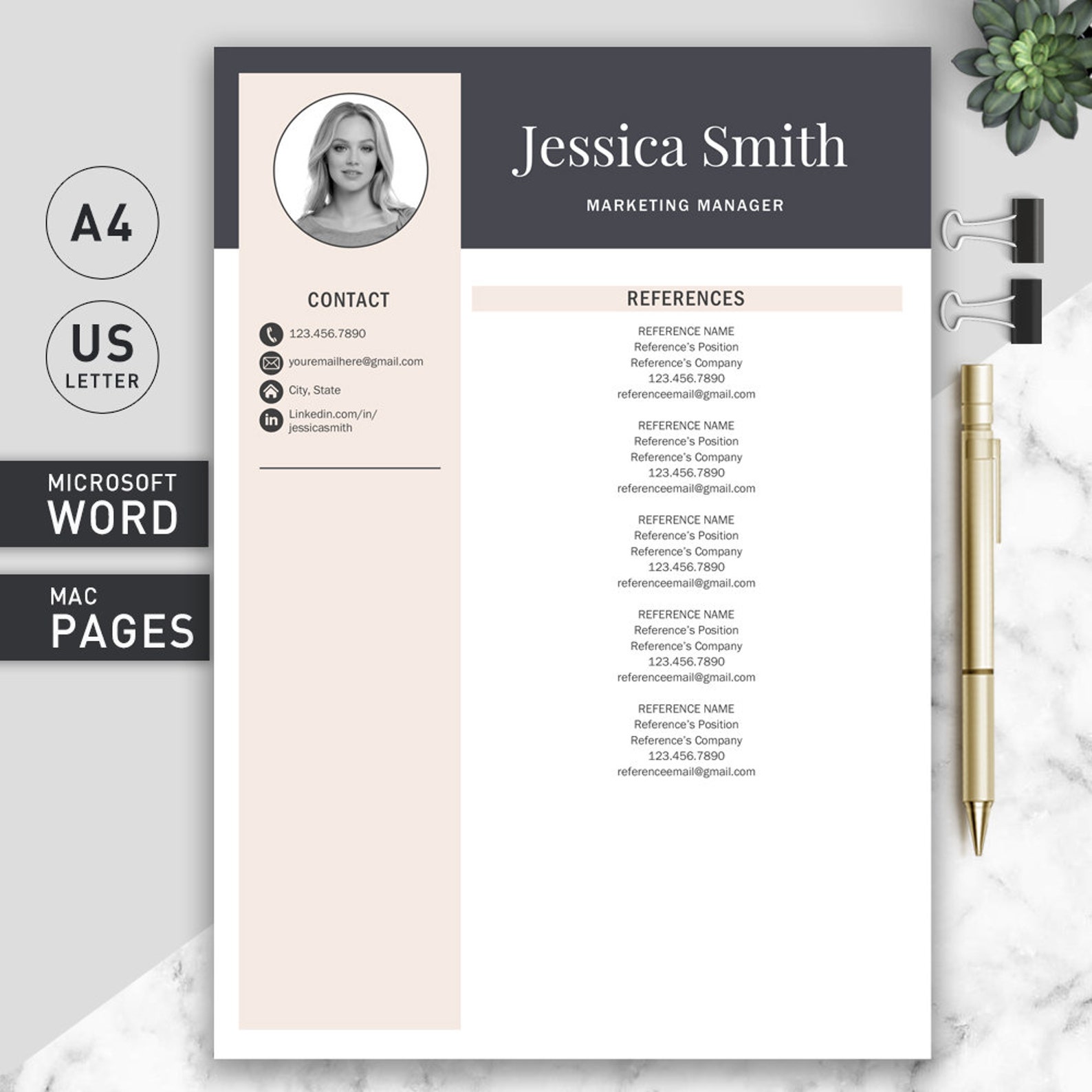 Modern Resume Template With Photo, Professional Resume Template for ...