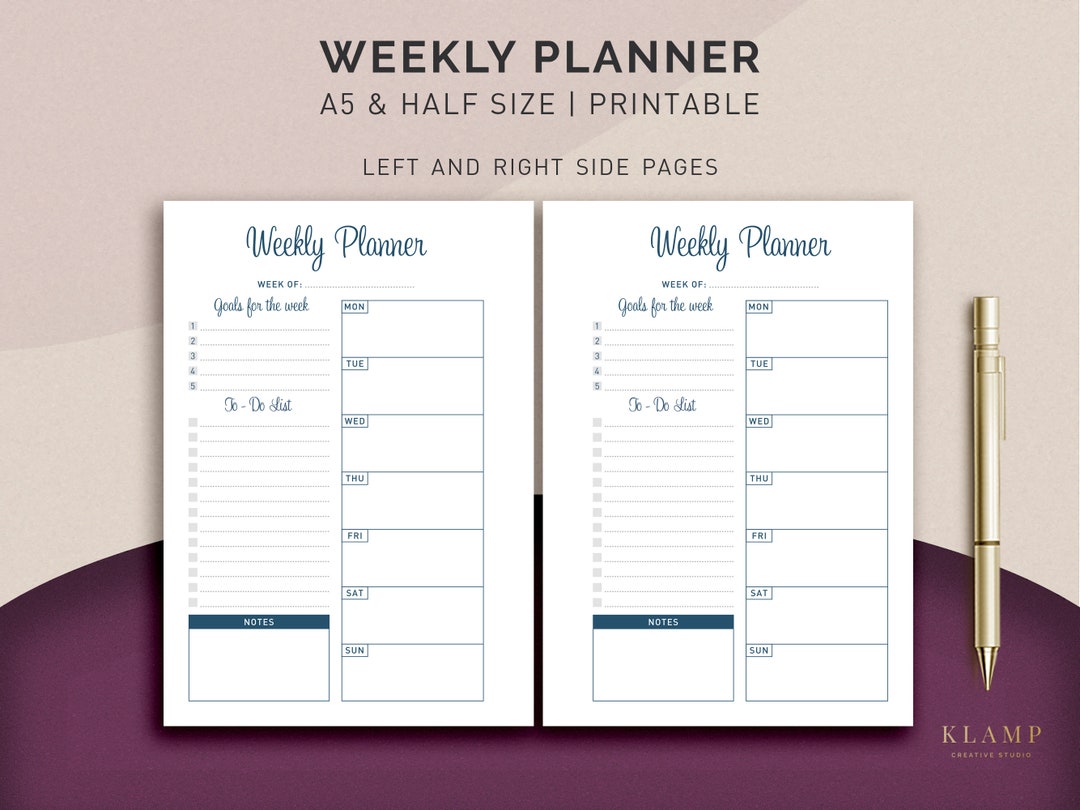 A5 Weekly Planner Printable, Weekly Planner Inserts, Weekly Organizer ...