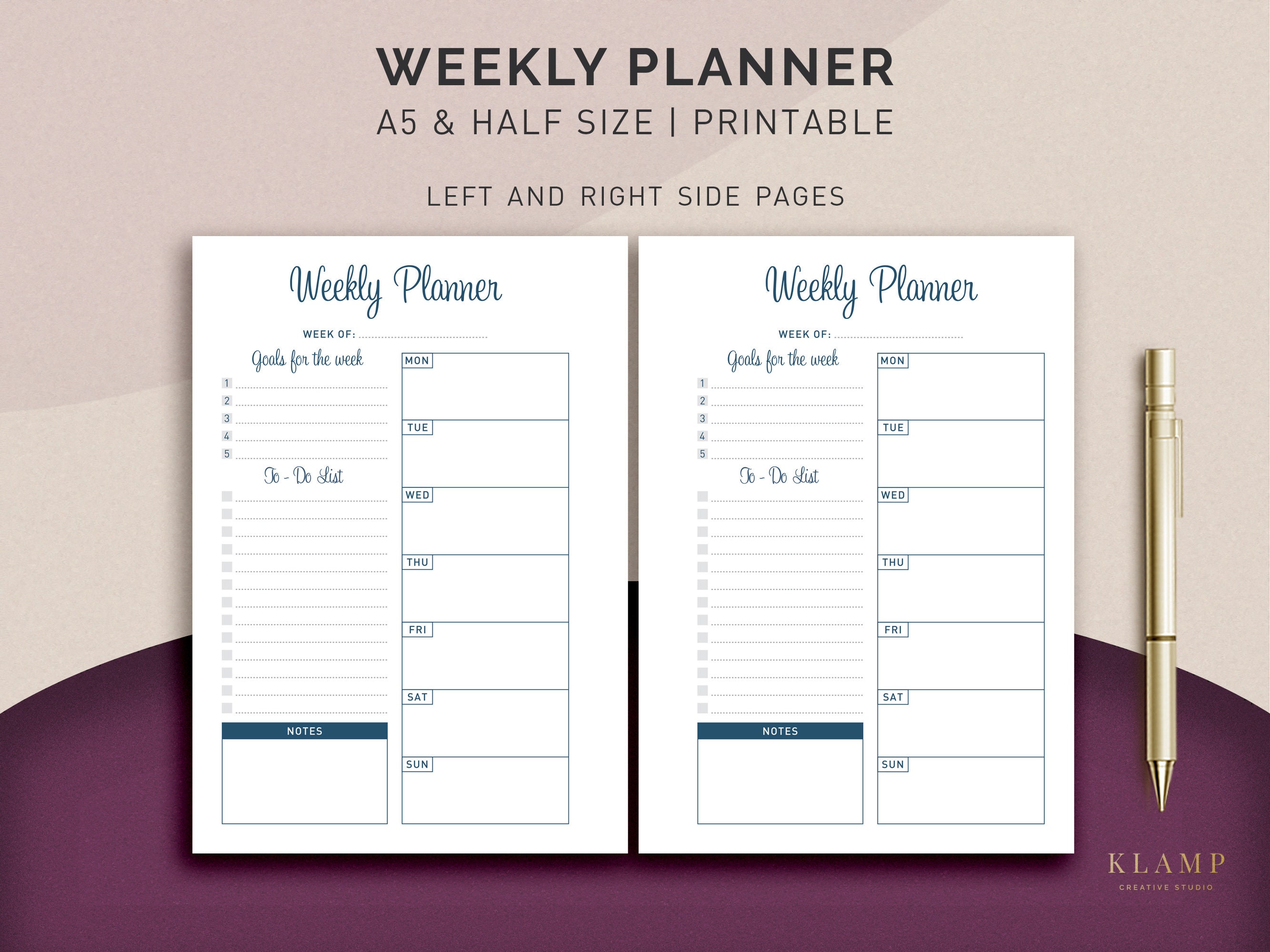A5 Weekly Planner Printable, Weekly Planner Inserts, Weekly Organizer ...