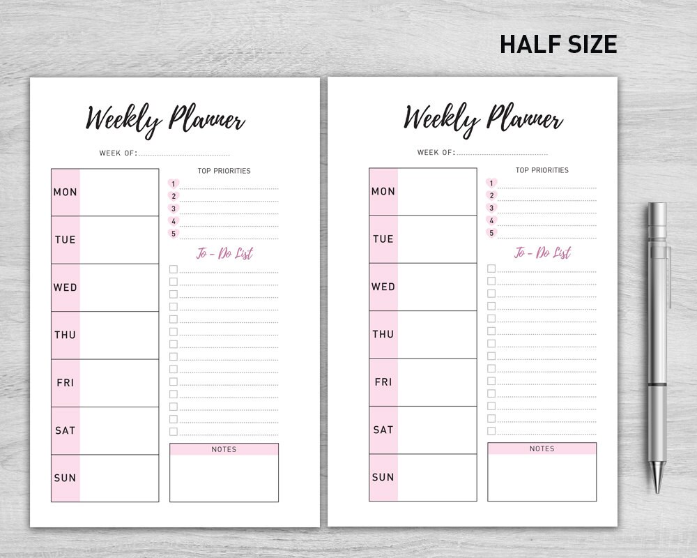 A5 Weekly Planner Printable Weekly Planner Inserts Weekly Etsy