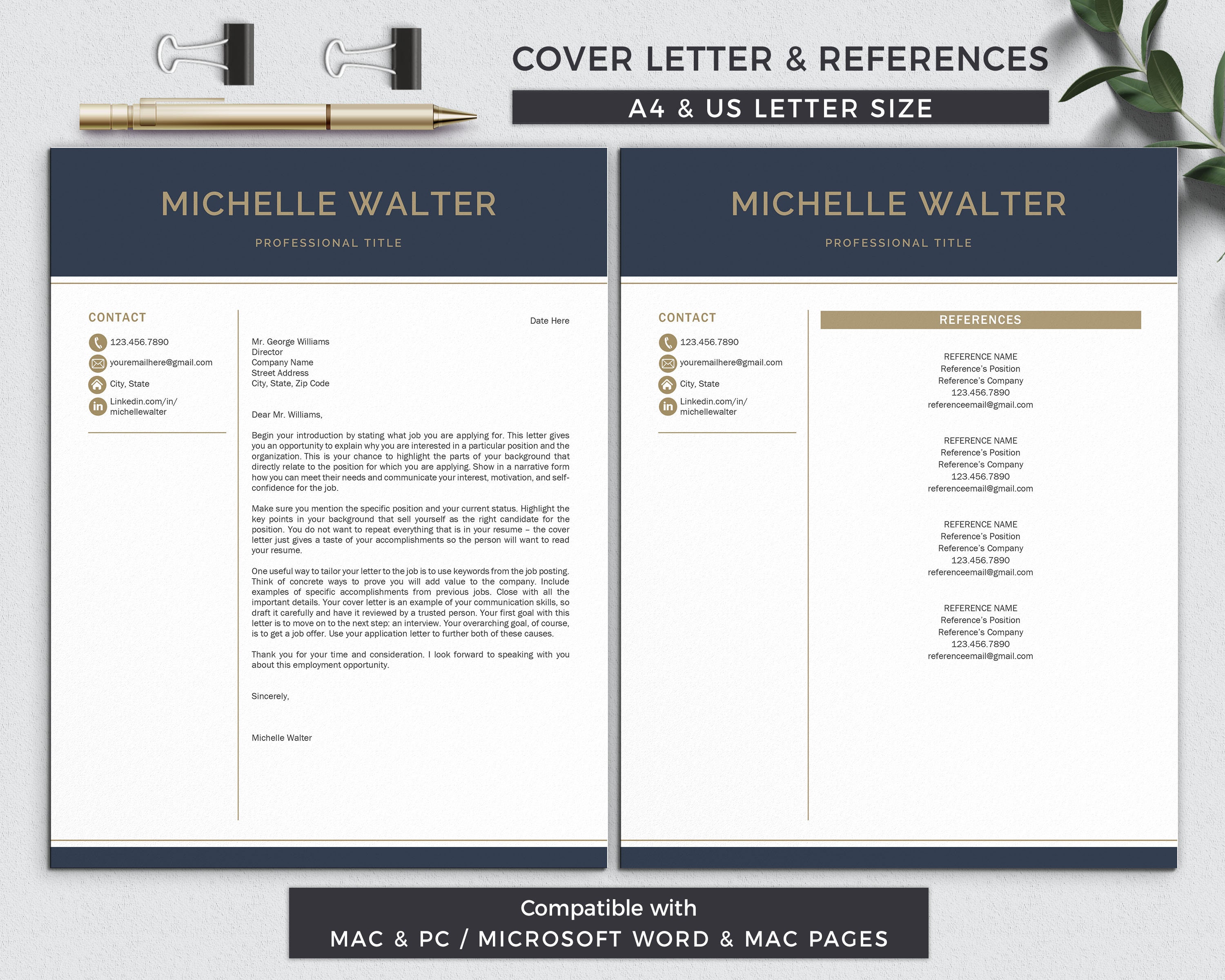 Resume Template Bundle Word and Pages Cover Letter Executive Resume ...