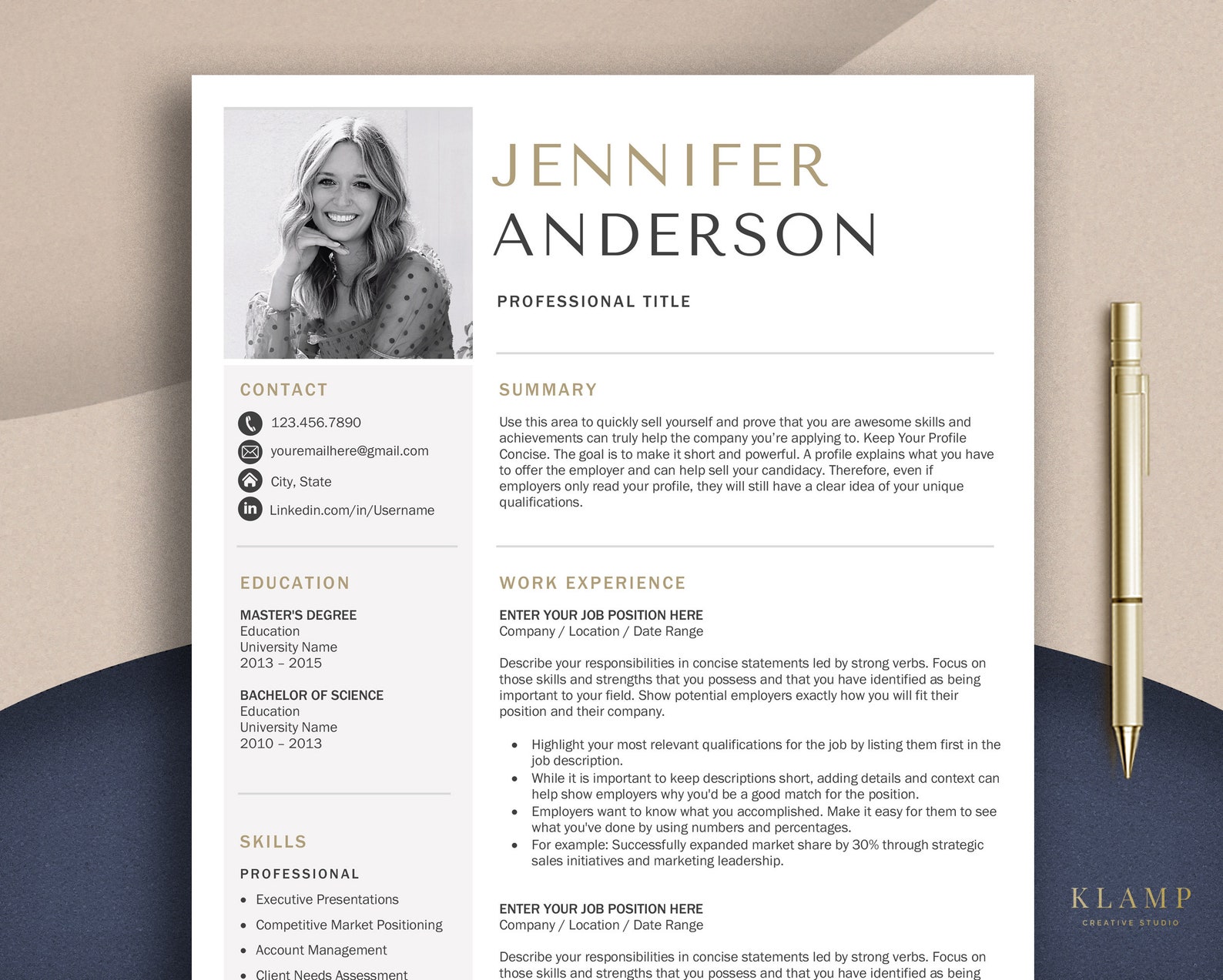 Professional Resume Template With Photo for Word & Pages 2024 + 2 Free ...
