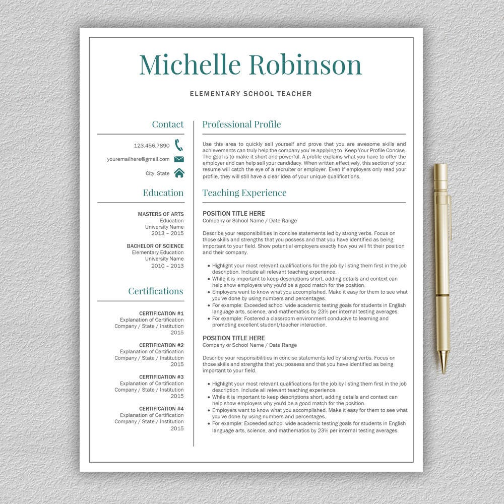 Teacher Resume Template for Word / Teacher CV Template Teaching Resume ...