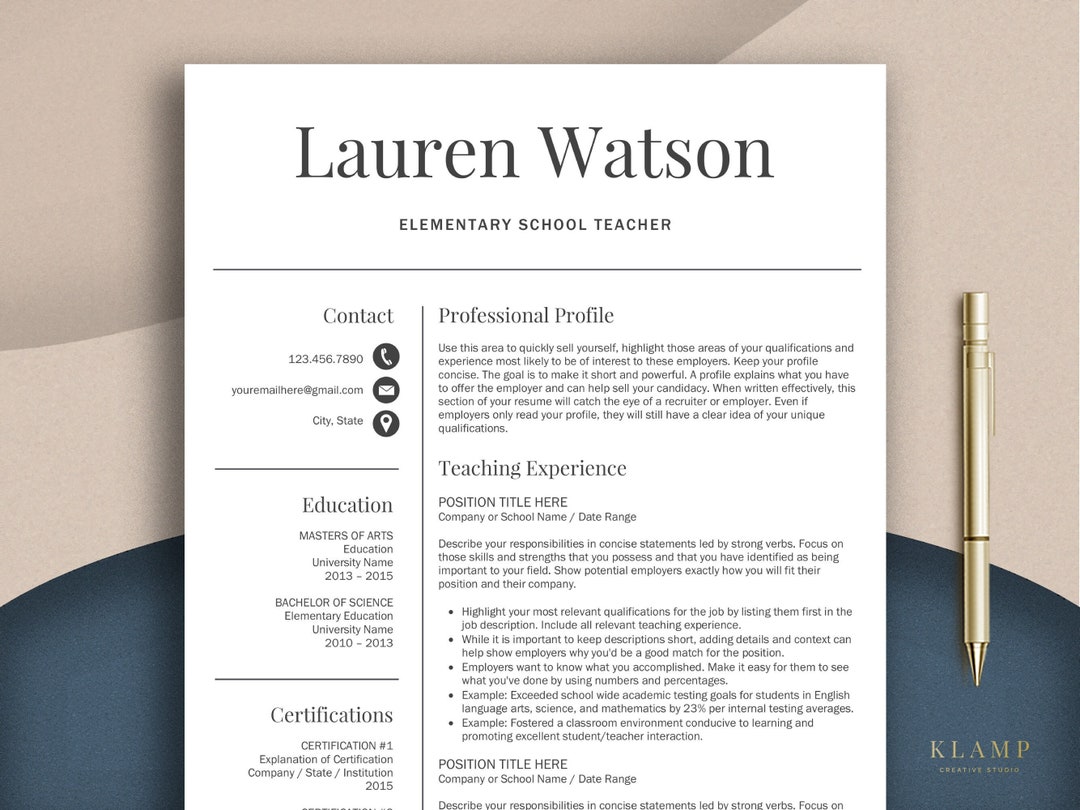 Teacher Resume Template for Word, Teacher CV Template, Teaching Resume ...