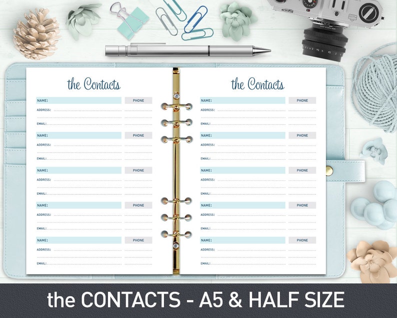 A5 Contact List Printable, Contact Sheet, Printable Contacts, Address Book Printable, A5 Planner ...
