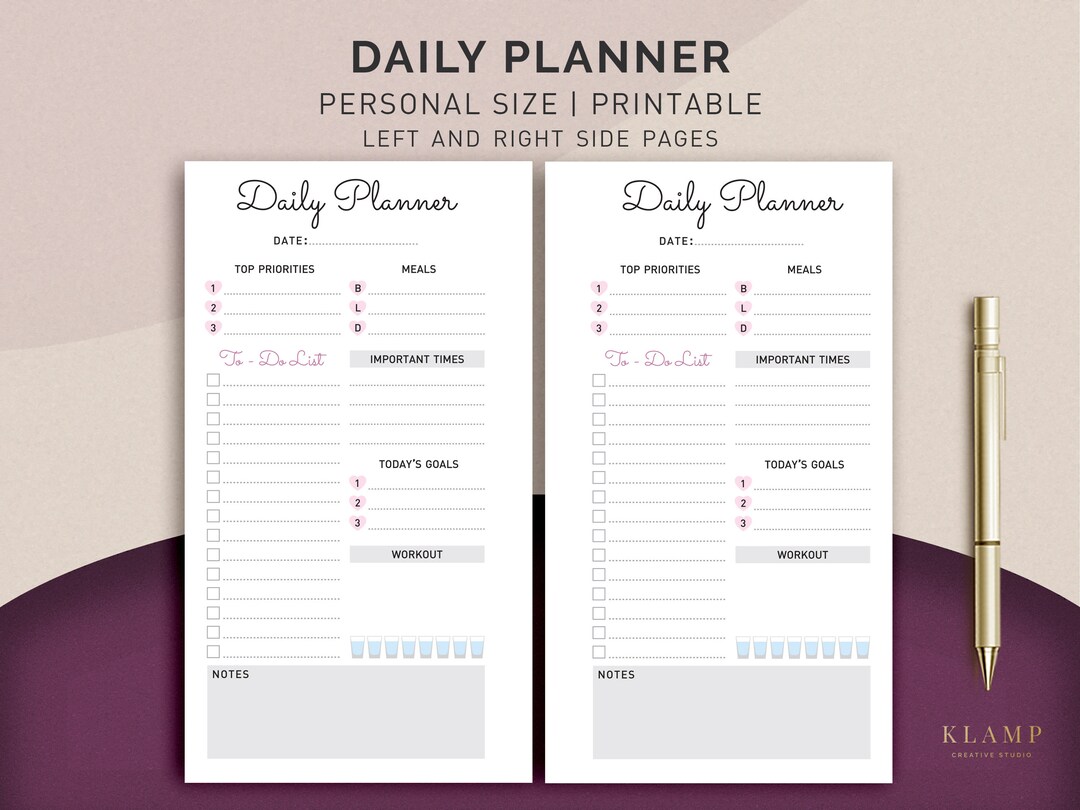 Personal Size Daily Planner Printable Planner Inserts, Daily Planner ...