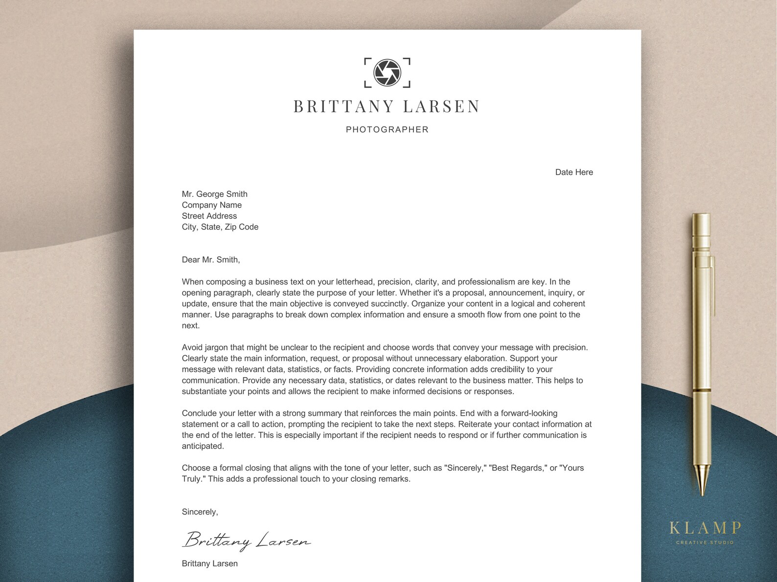 Photographer Letterhead Template for Word and Apple Pages, Business ...