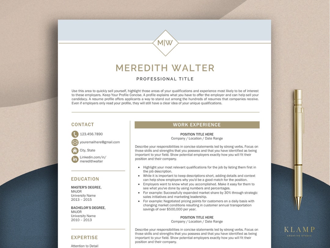 Creative Resume Template for Word & Mac Pages, 1 and 2 Page Modern ...