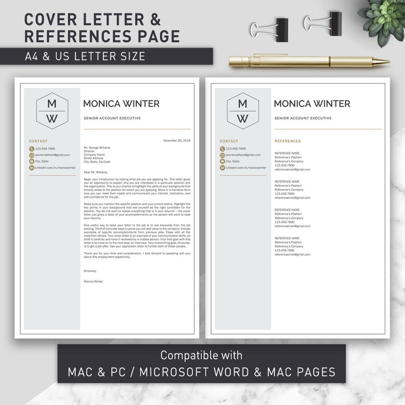 Resume Template Bundle Word and Pages Cover Letter - Etsy