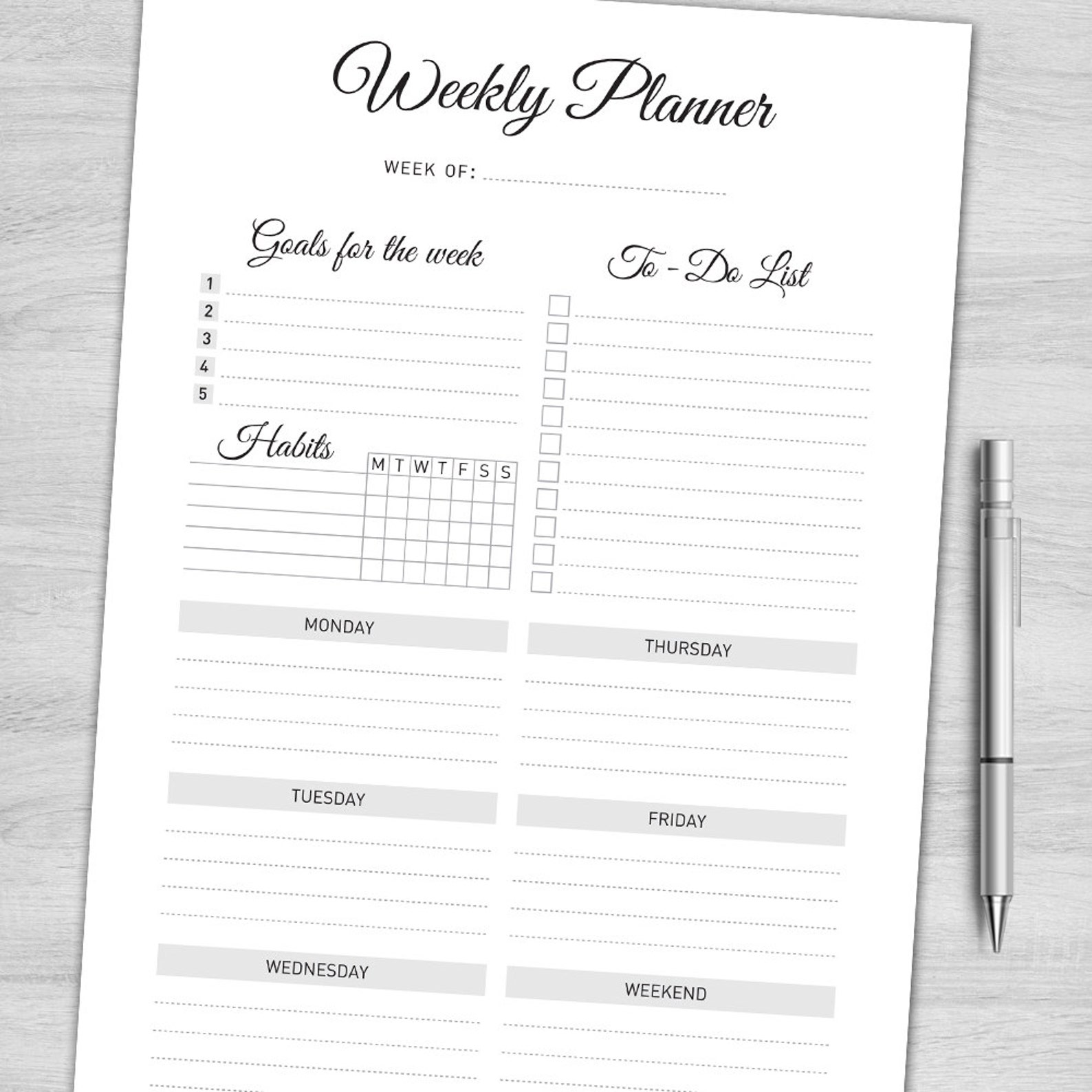 Printable Weekly Planner, Weekly Organizer, Weekly Schedule, Desk ...