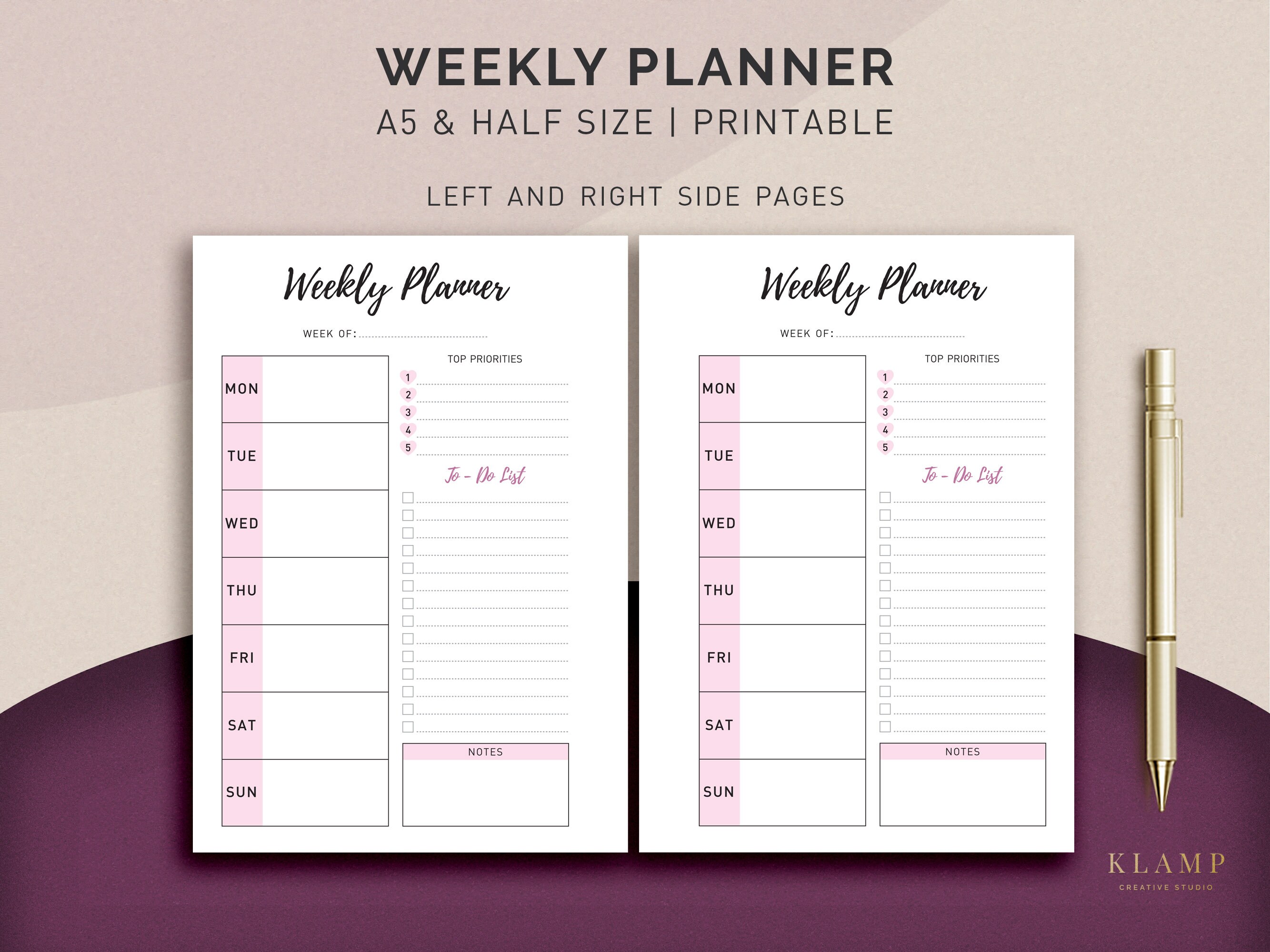 A5 Weekly Planner Printable, Weekly Planner Inserts, Weekly Organizer ...