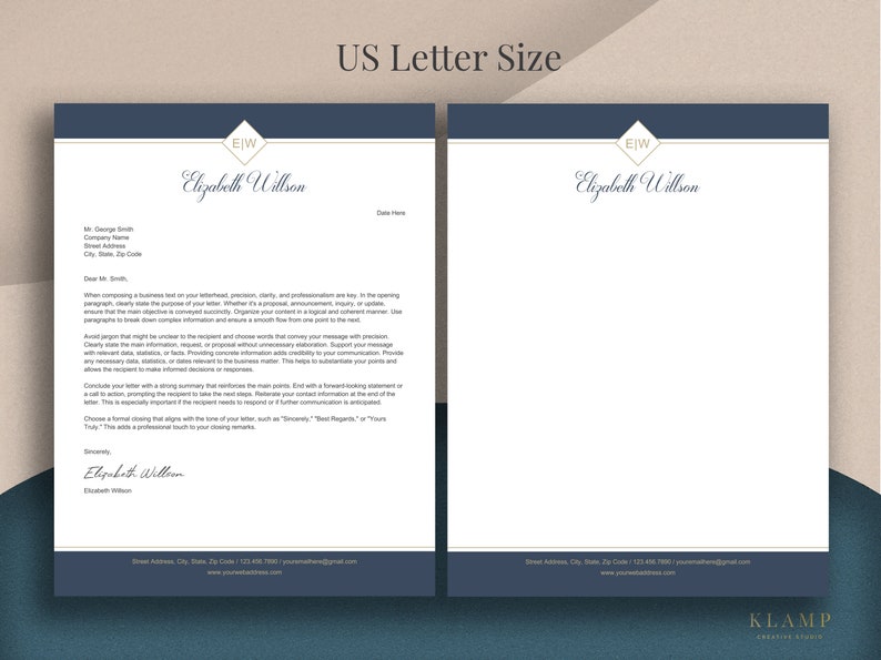 Letterhead Template for Word & Apple Pages, Personalized Letterhead ...