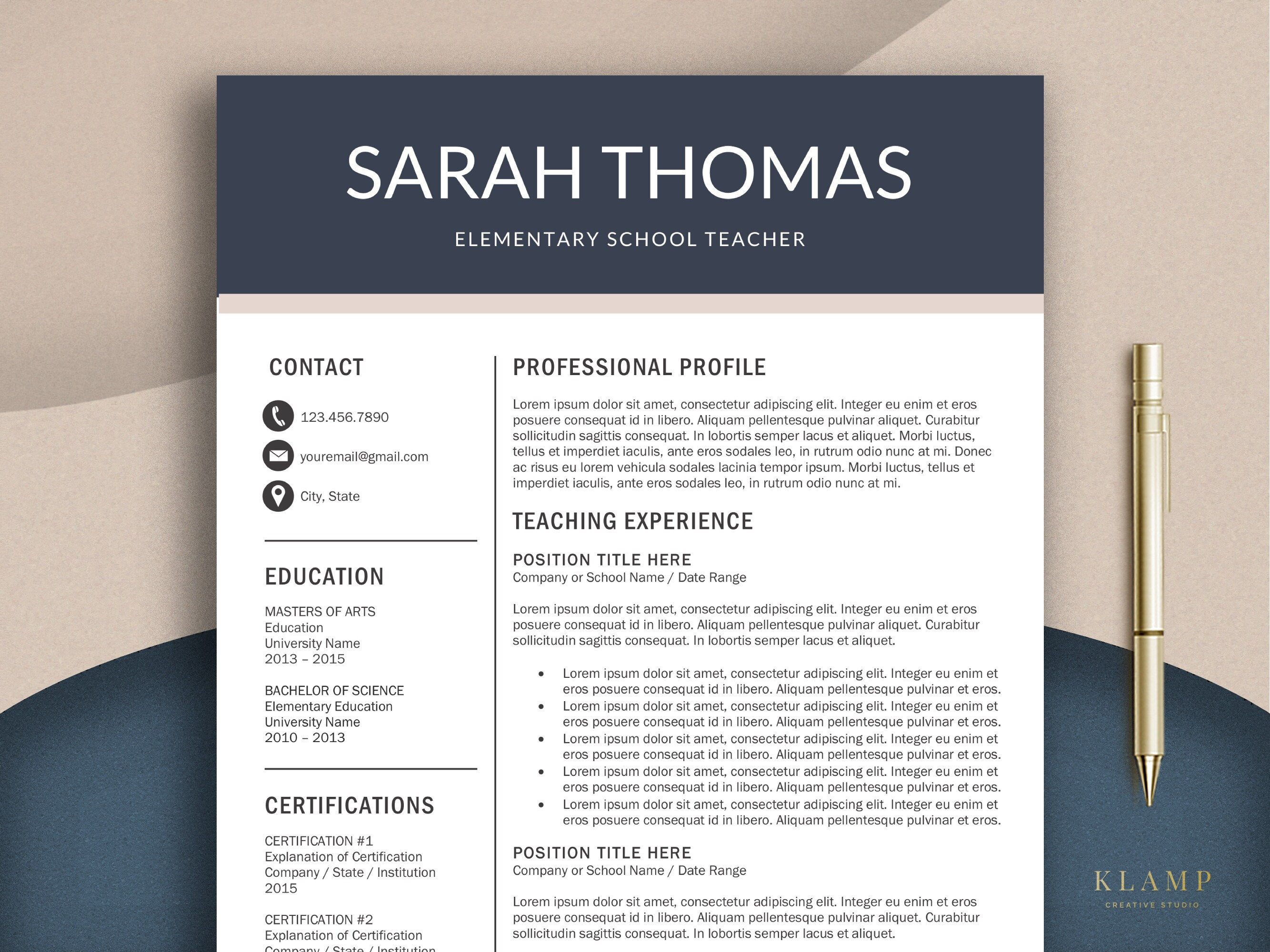 Teacher Resume Template for Word, Resume Teacher, CV Teacher, Teaching ...