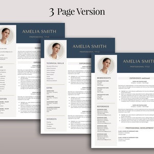 Blue Resume Template With Photo, Modern Resume Template for Word and ...