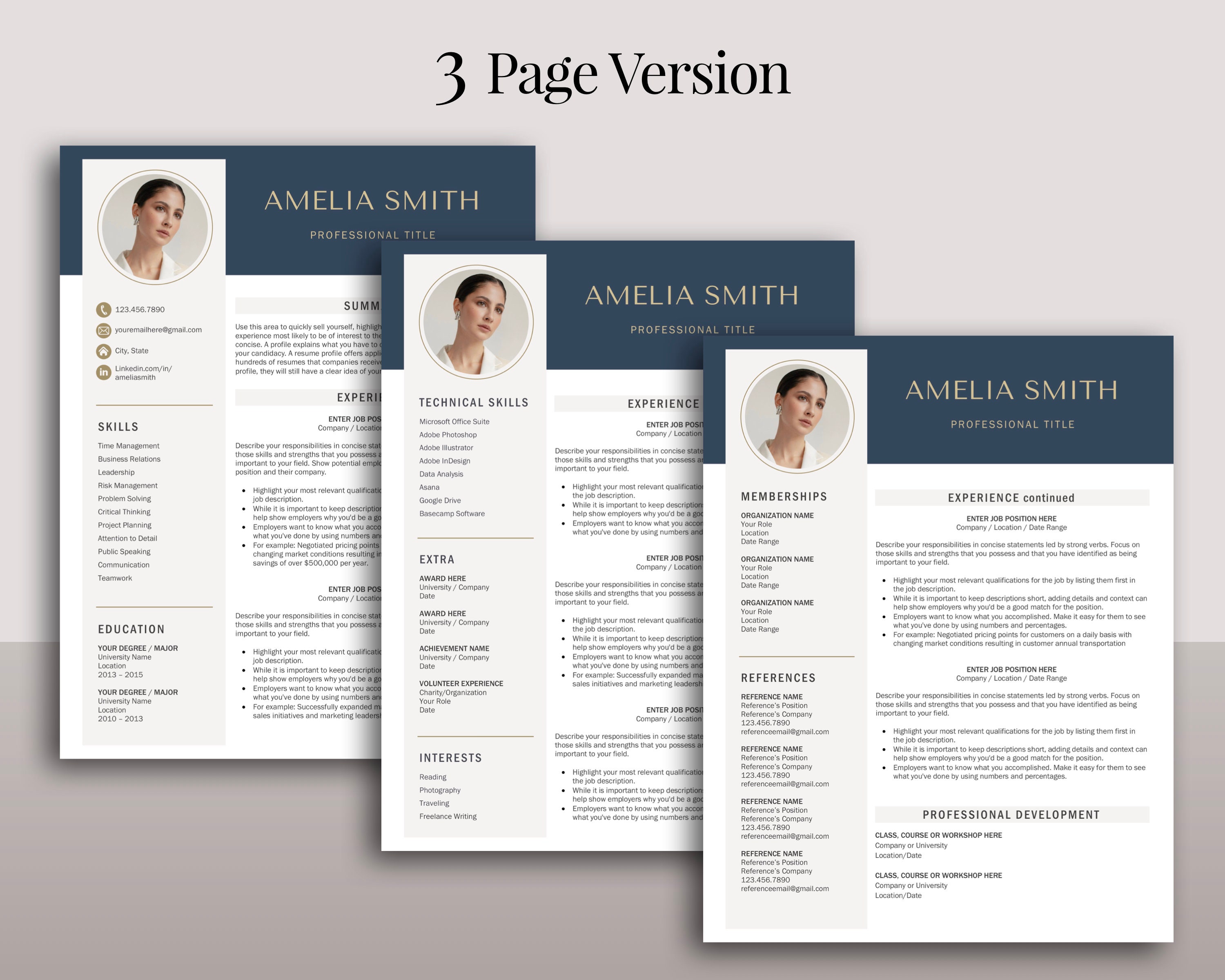 Blue Resume Template With Photo, Modern Resume Template for Word and ...