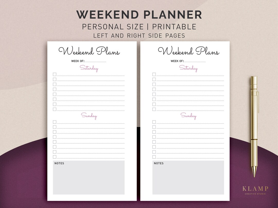 Weekend Planner Printable Personal Size, Weekly Planner Inserts, Weekly ...