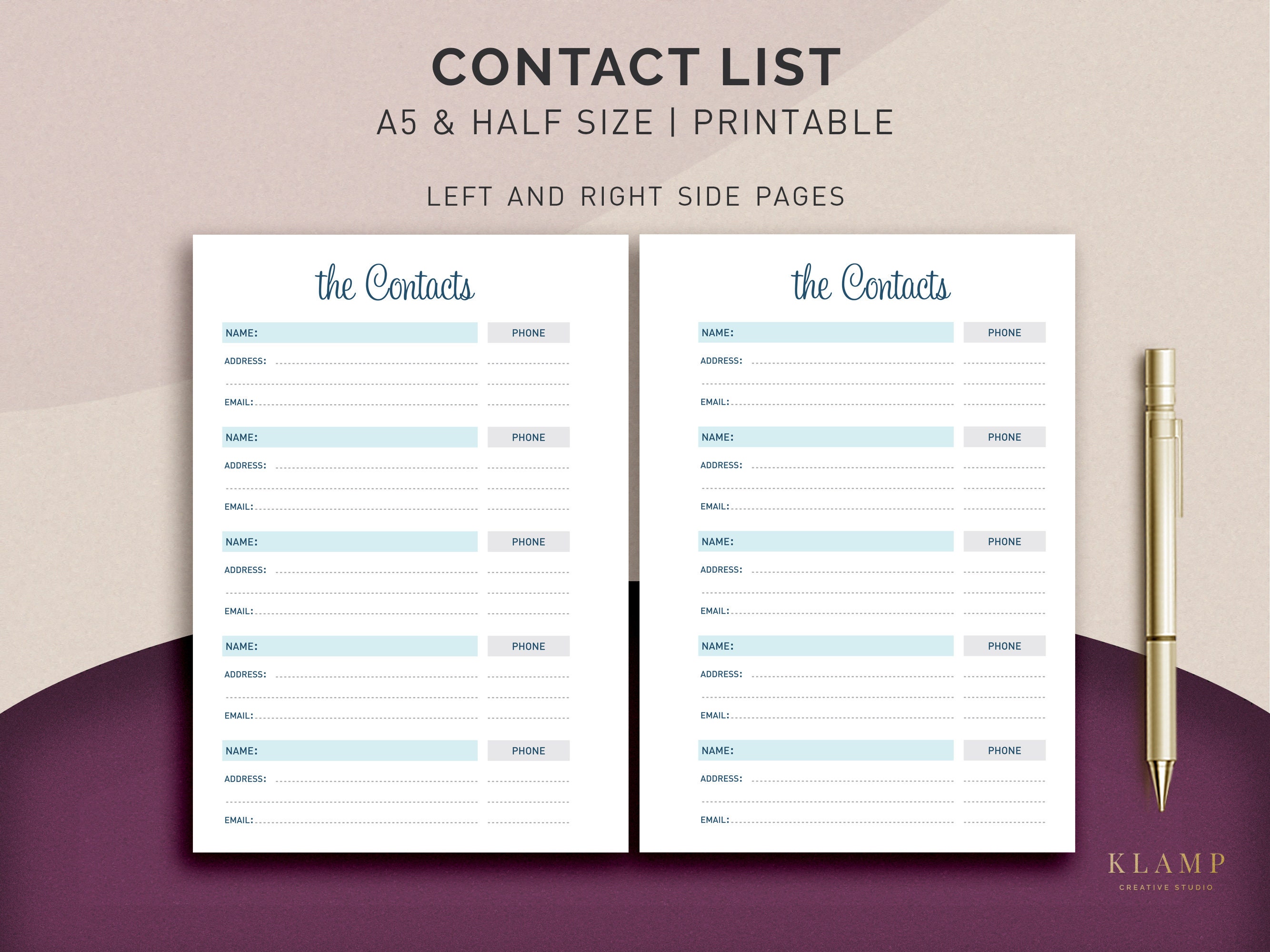 A5 Contact List Printable, Contact Sheet, Printable Contacts, Address ...