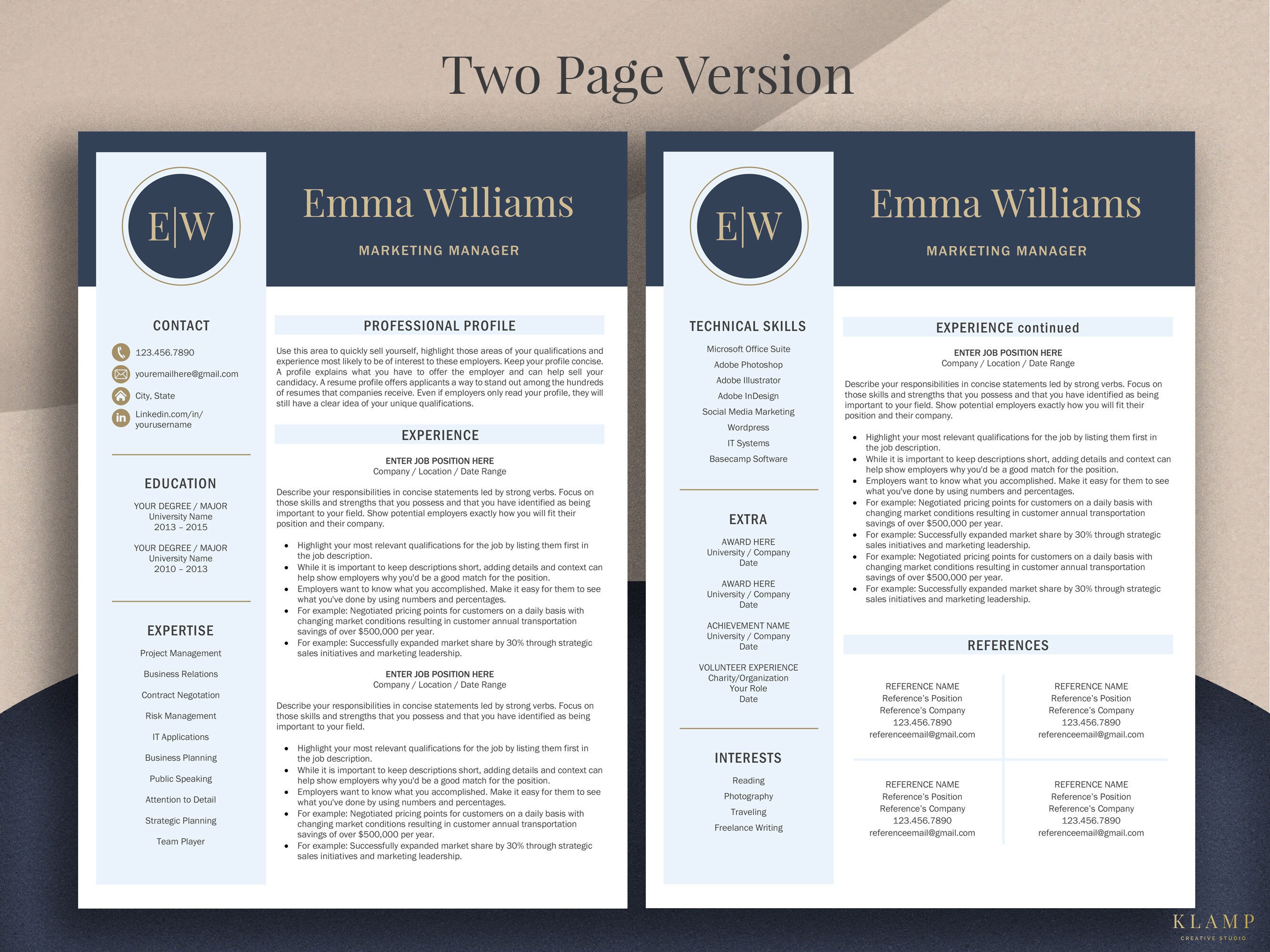 Resume Template Word Monogram Resume With Cover Letter, 1-3 Page ...