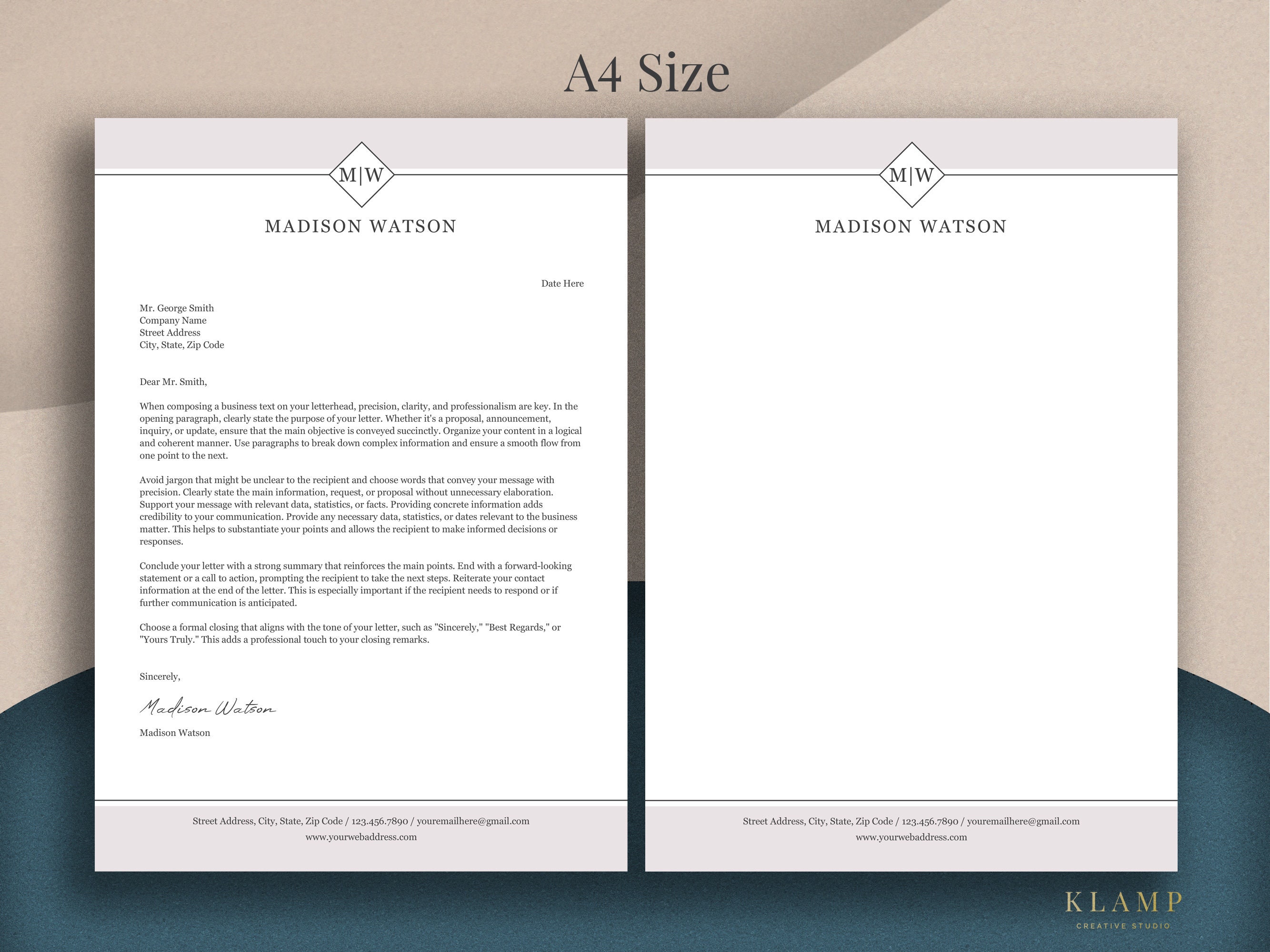 Letterhead Template for Word and Pages, Personalized Letterhead ...