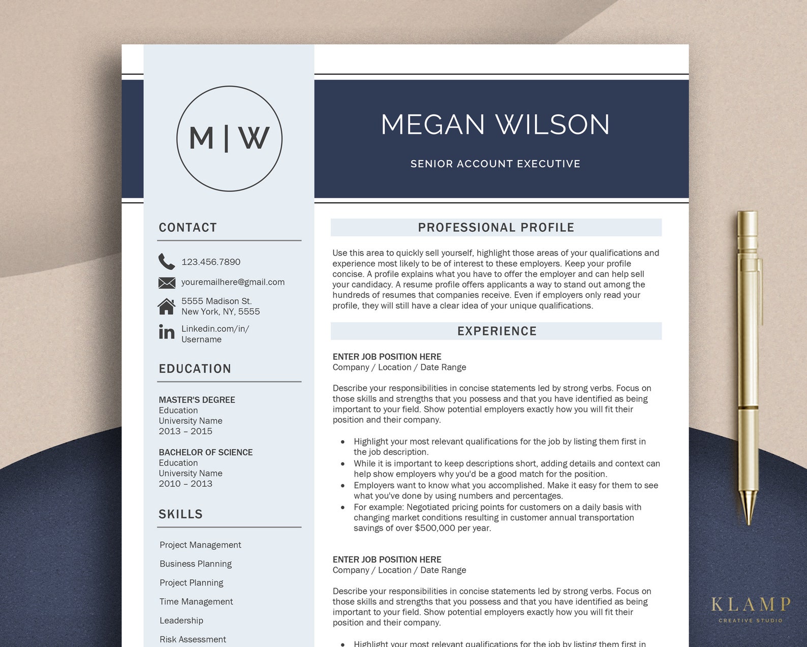 Executive Resume Template, Professional Resume CV Template for Word and ...