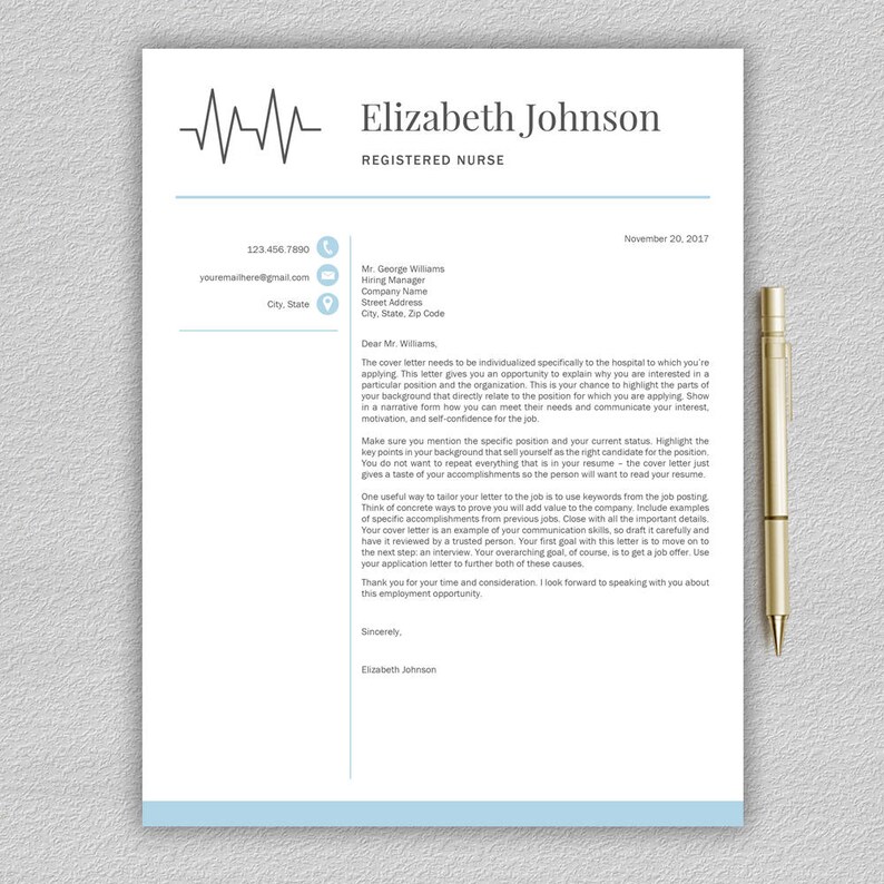 Nurse Resume Template for Word With Matching Cover Letter, Medical CV ...