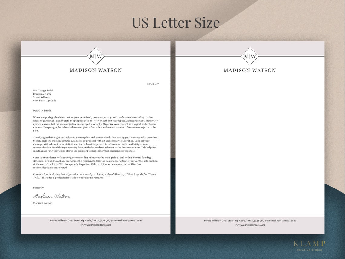Letterhead Template for Word and Pages, Personalized Letterhead ...