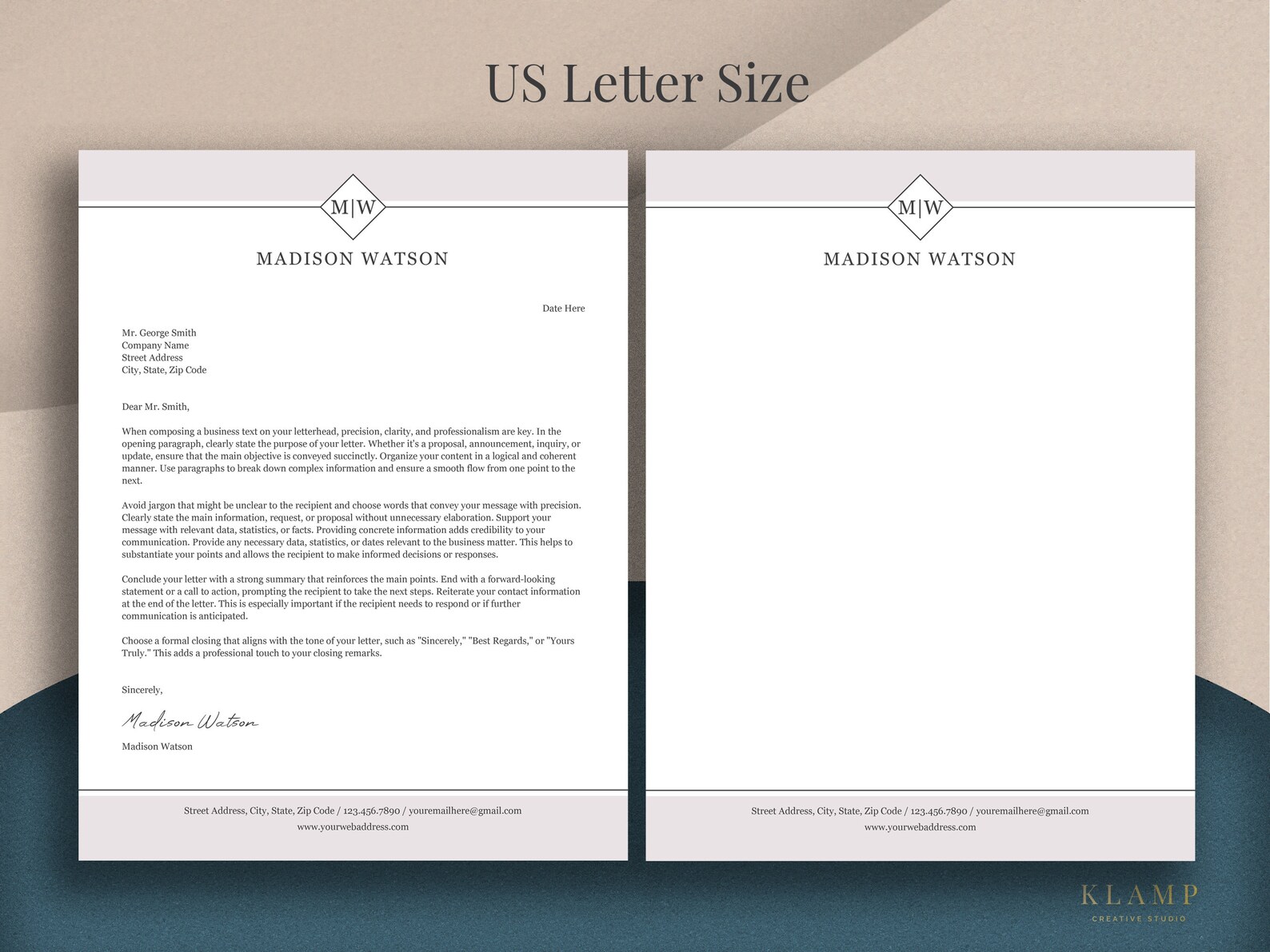 Letterhead Template for Word and Pages, Personalized Letterhead ...