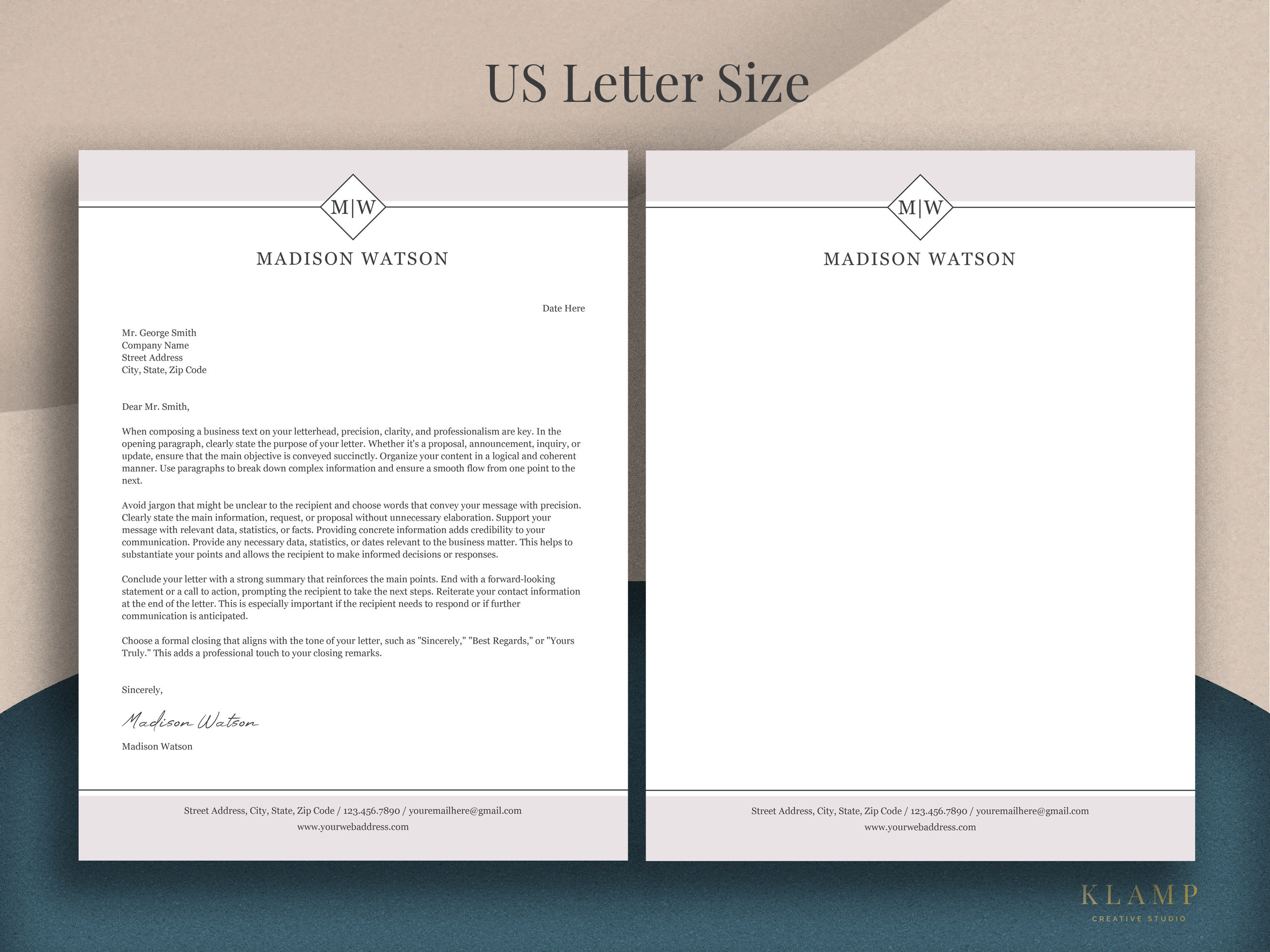 Letterhead Template for Word and Pages, Personalized Letterhead ...