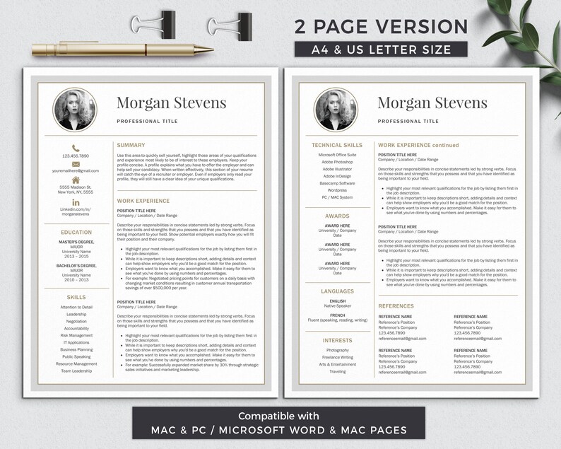 Resume Template Bundle Word and Pages Cover Letter Executive Resume ...