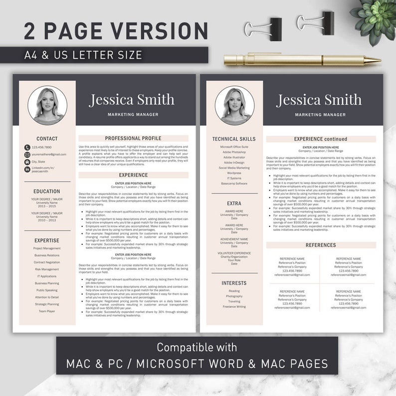 Resume Template Bundle Word and Pages Cover Letter Executive Resume ...