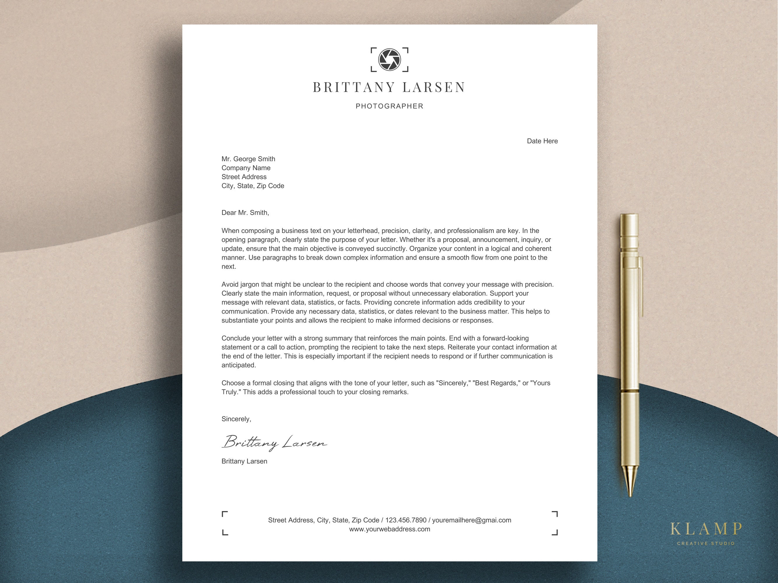 Photographer Letterhead Template for Word and Apple Pages, Business ...