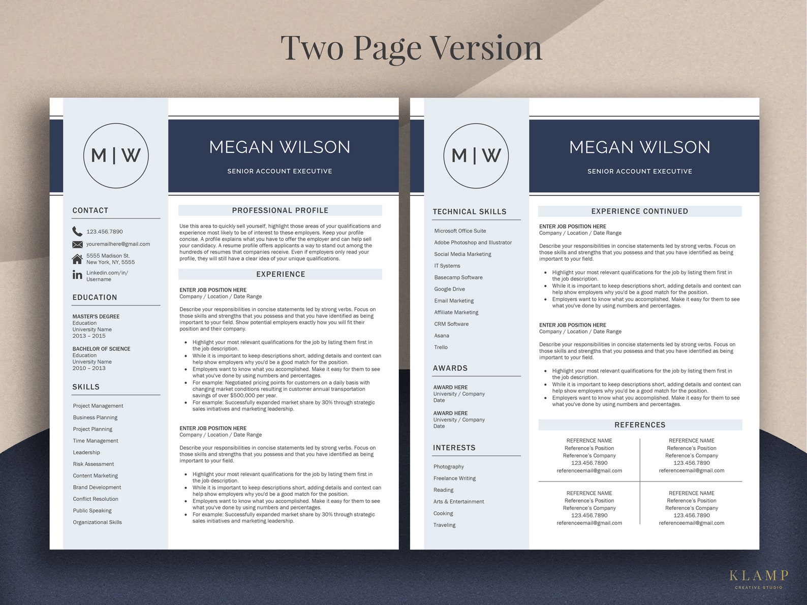 Executive Resume Template, Professional Resume CV Template for Word and ...