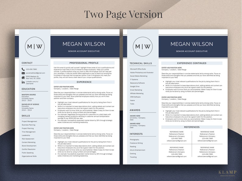 Executive Resume Template, Professional Resume CV Template for Word and ...