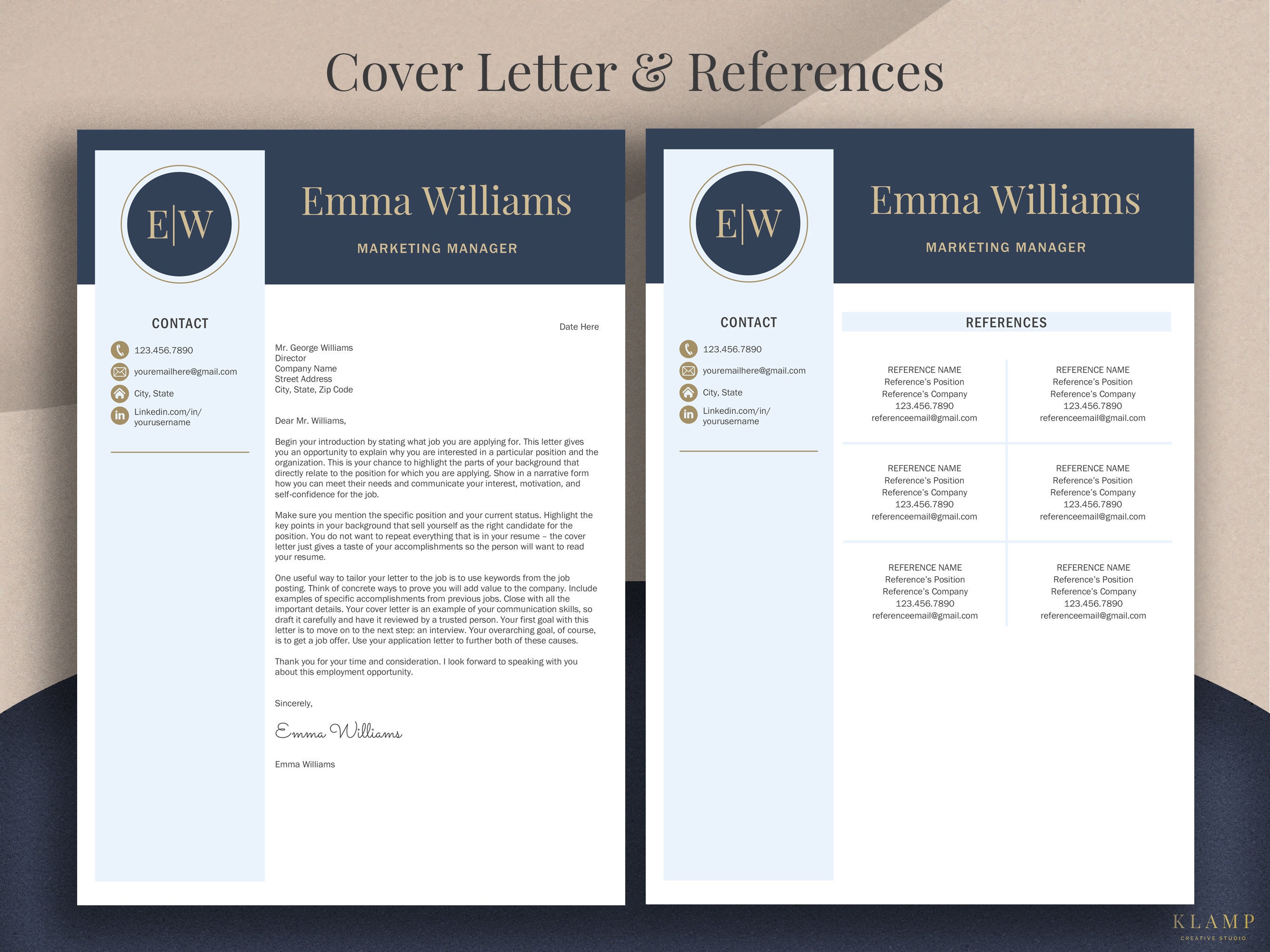 Resume Template Word Monogram Resume With Cover Letter, 1-3 Page ...