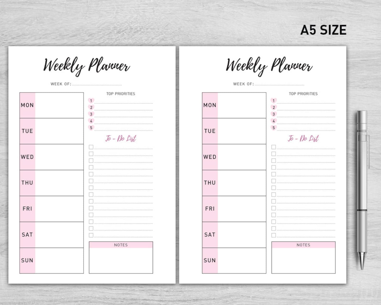 A5 Weekly Planner Printable, Weekly Planner Inserts, Weekly Organizer ...