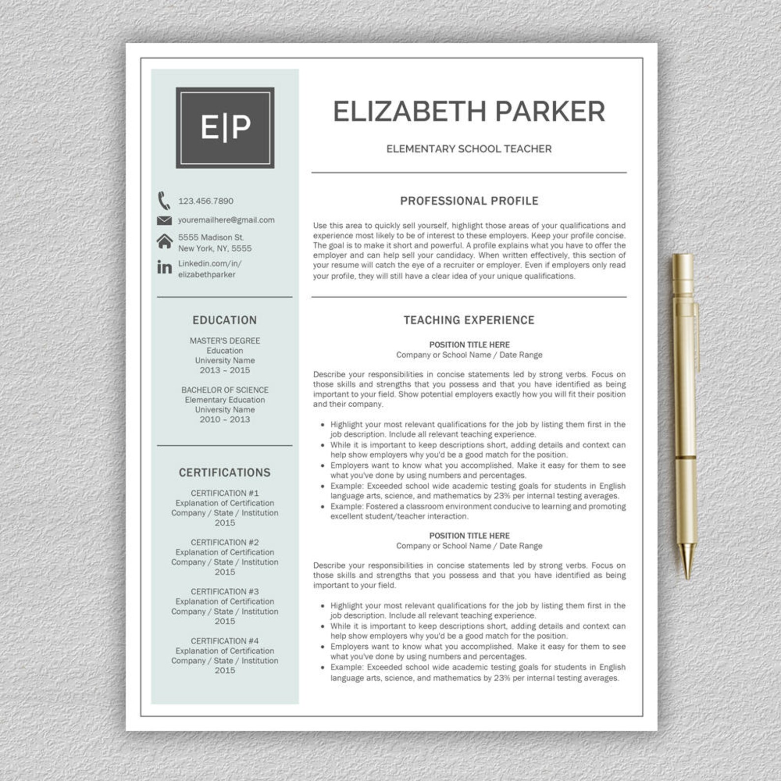Teacher Resume Template for Word / Teacher CV Template Teaching Resume ...